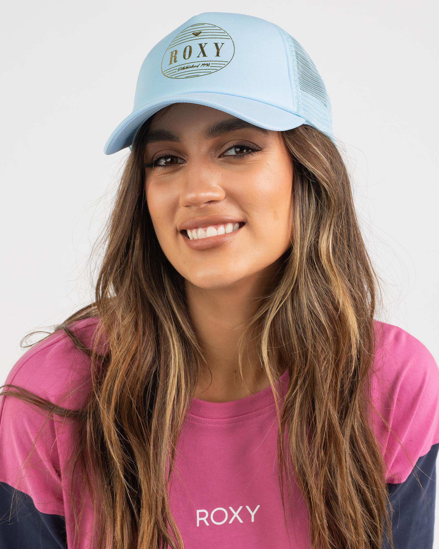 Shop Roxy Brennan Trucker Cap In Cool Blue - Fast Shipping & Easy ...
