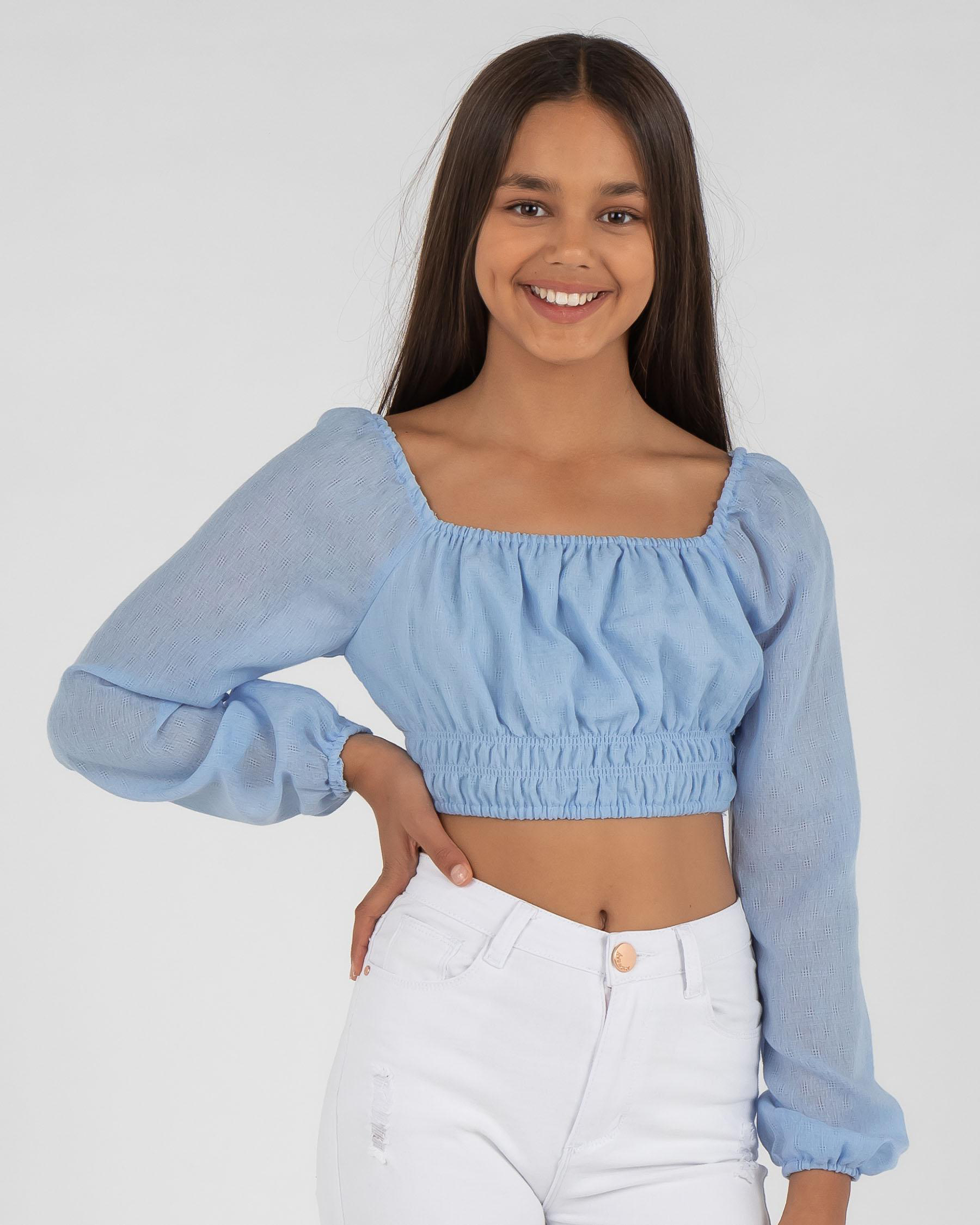Shop Mooloola Girls' Spectrum Top In Light Blue - Fast Shipping & Easy ...