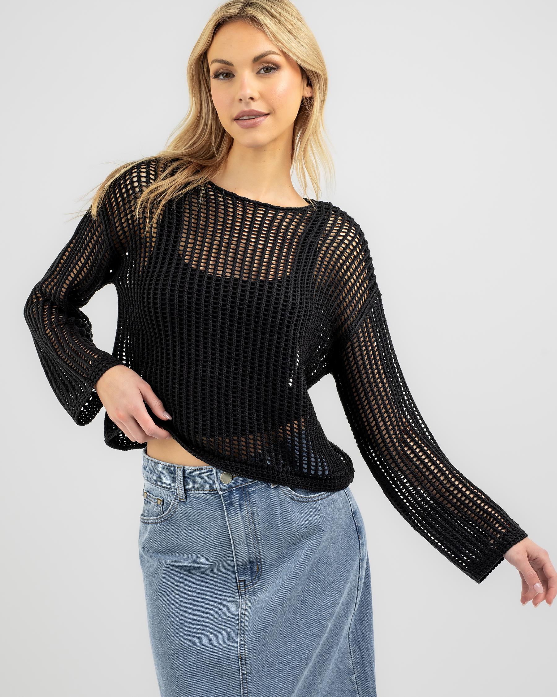 Shop Ava And Ever Alexa Crochet Long Sleeve Top In Black - Fast ...
