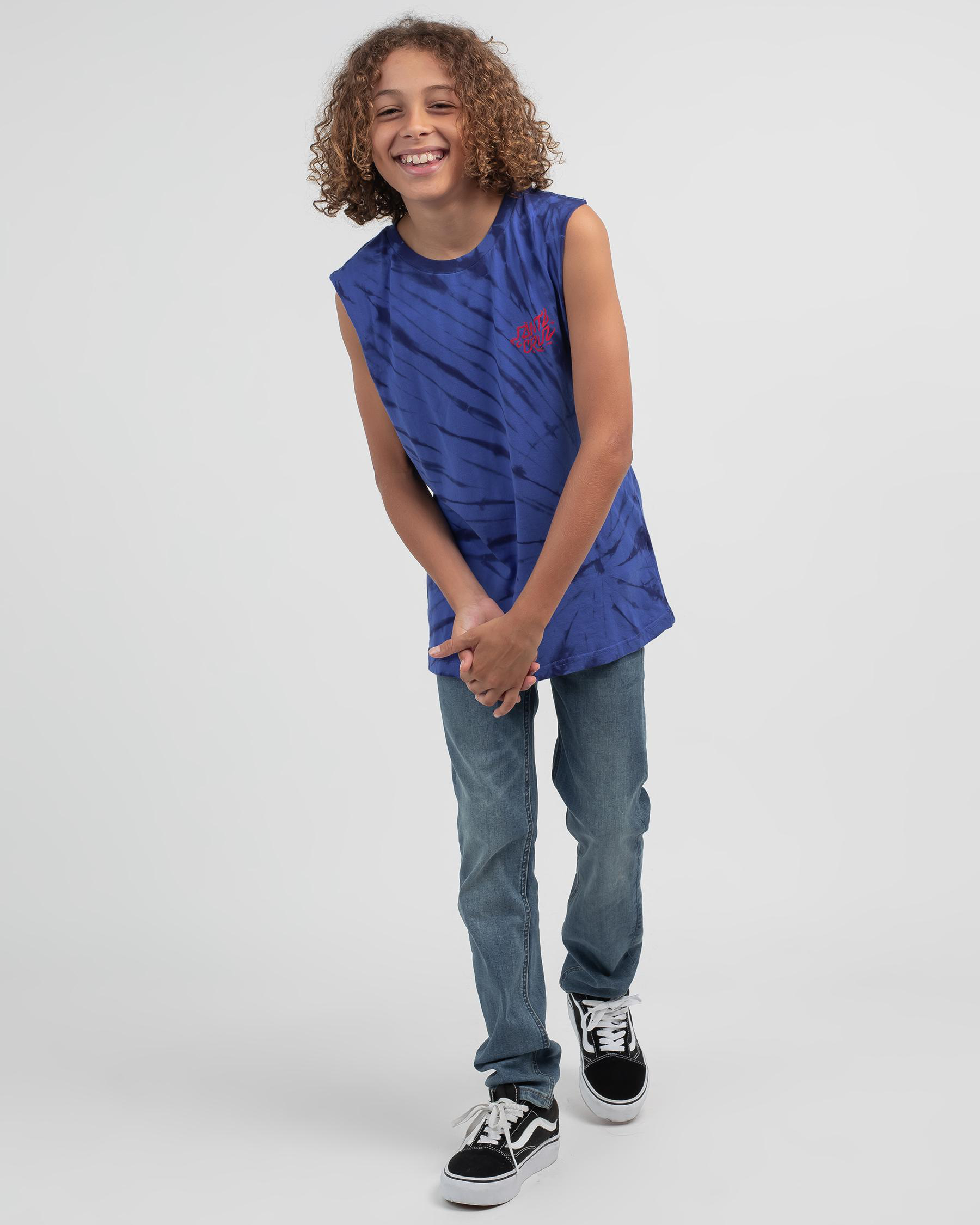 Shop Santa Cruz Boys' Eyeball Muscle Tank In Blue Tye Dye - Fast ...