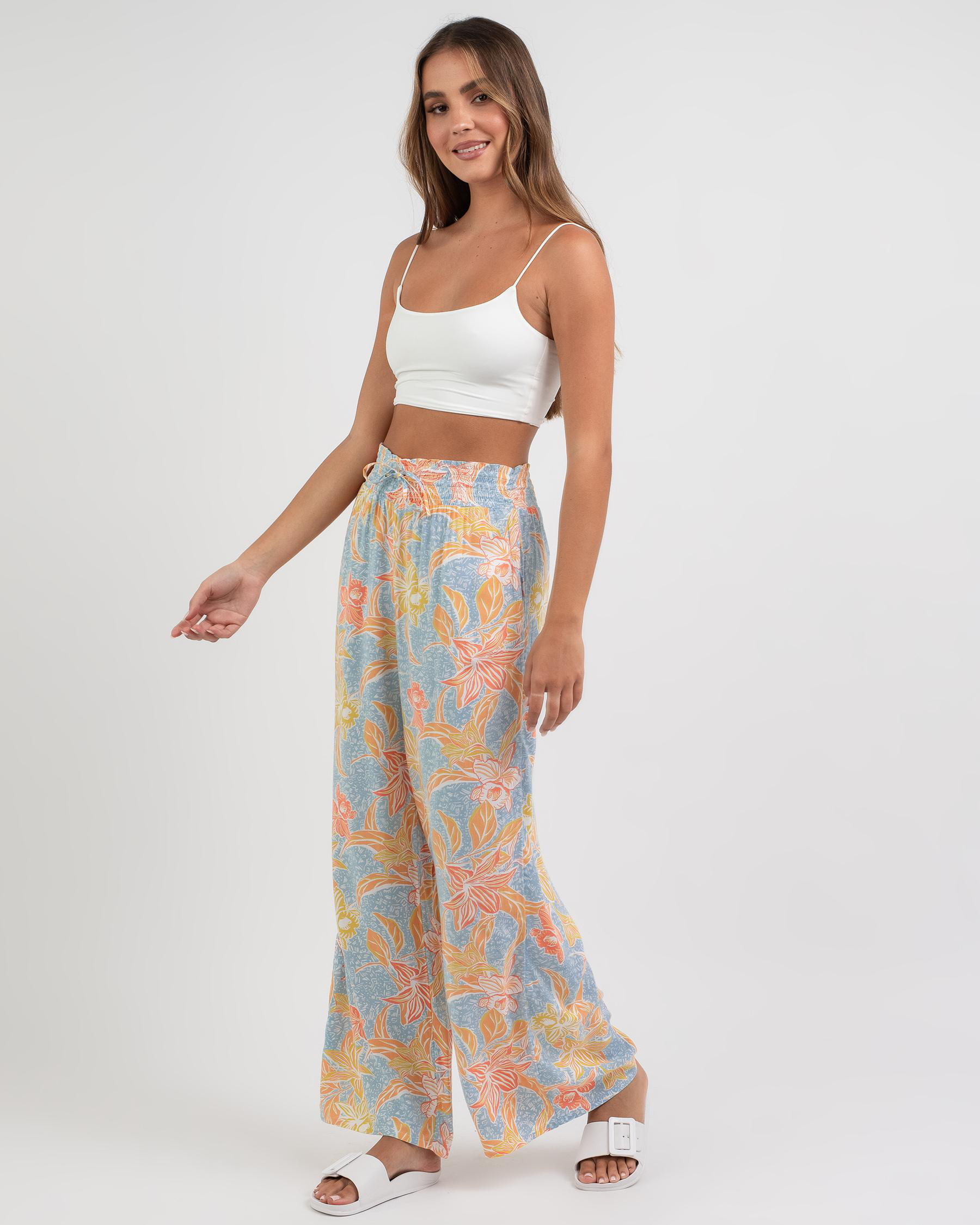 Shop Roxy Inside Rhythm Beach Pants In Cool Blue Island Time - Fast ...