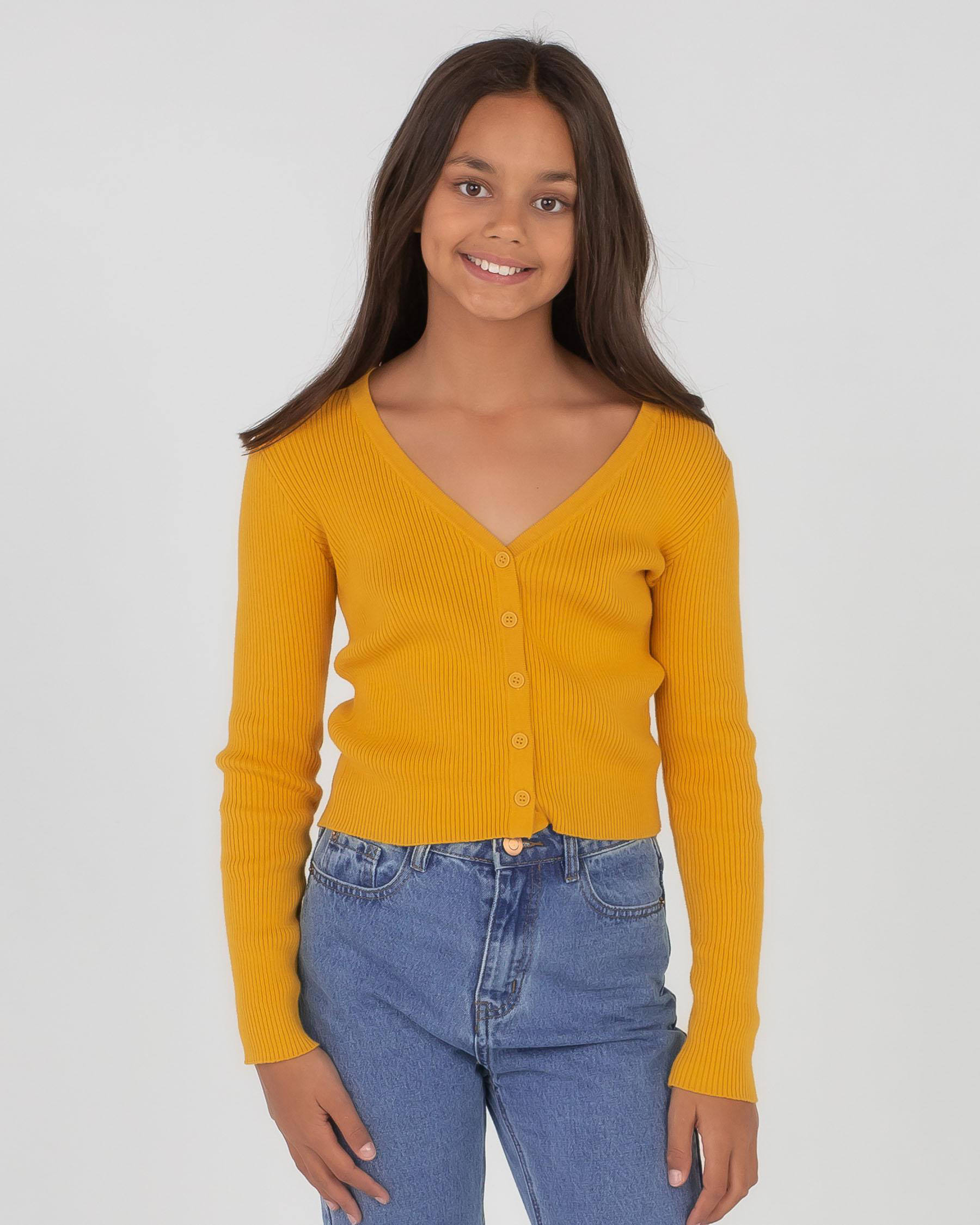 Shop Mooloola Girls' Amber Knit Cardigan In Saffron - Fast Shipping ...