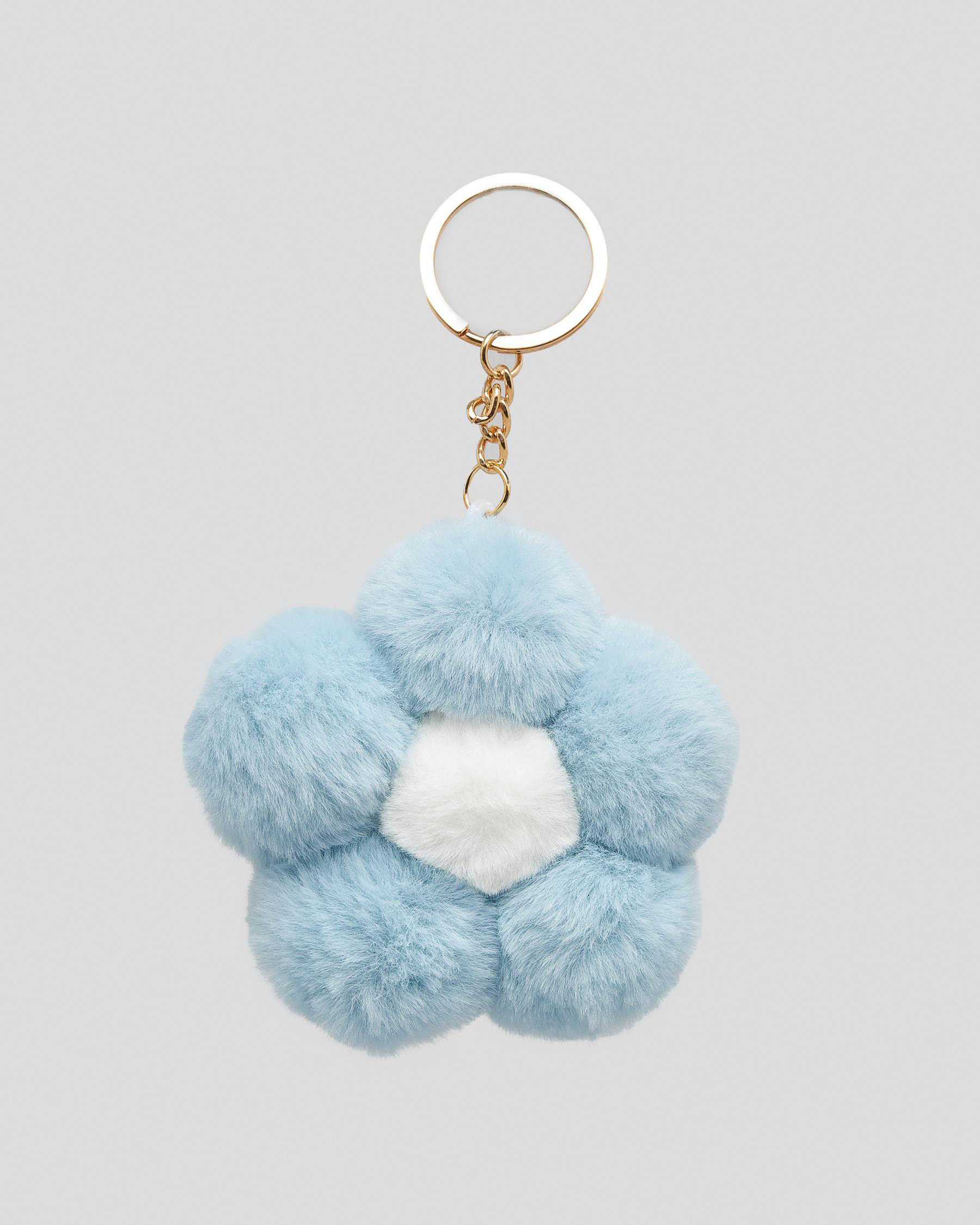 Shop Karyn In LA Pom Flower Keyring In Blue/white - Fast Shipping ...