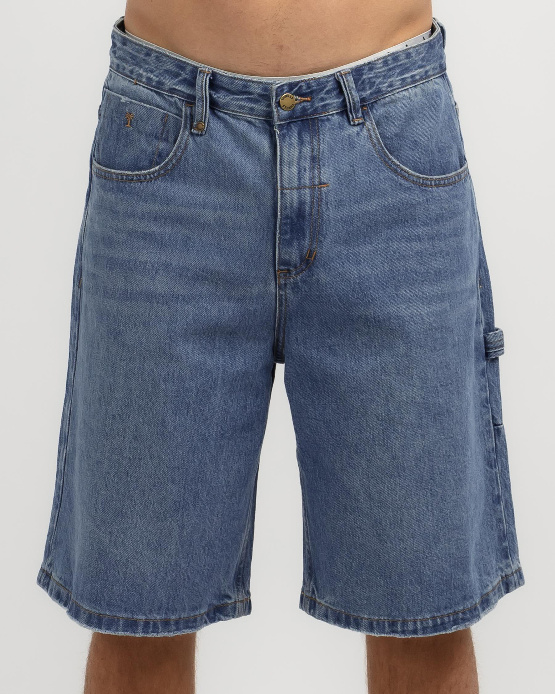 Shop Thrills Big Slacker Denim Shorts In Dark Dust Blue - Fast Shipping ...