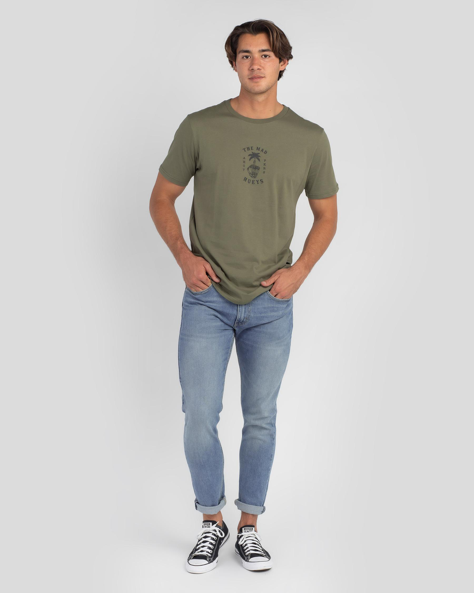 Shop The Mad Hueys Palm Fkr T-Shirt In Dusty Green - Fast Shipping ...