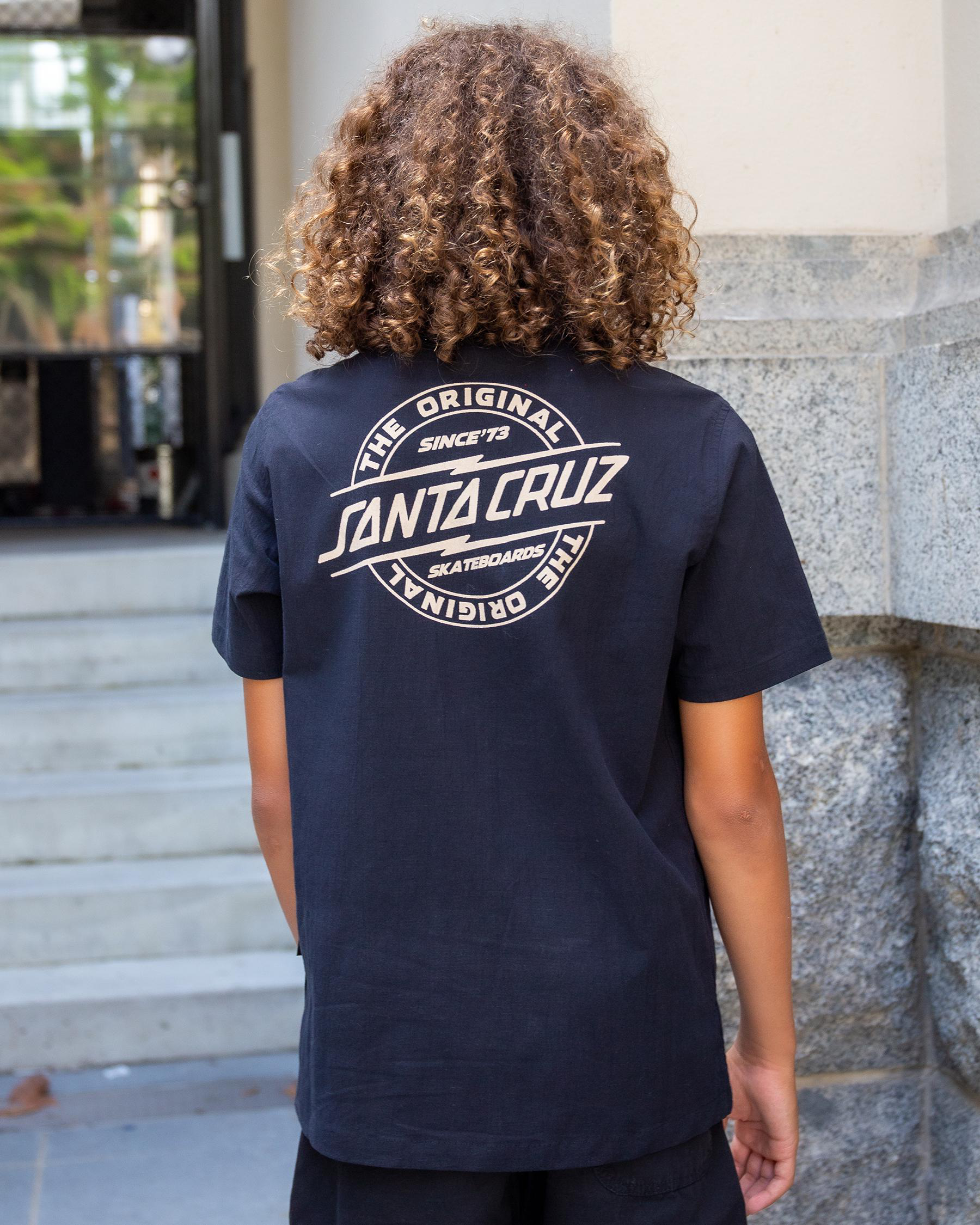 Shop Santa Cruz Boys' Bolt Strip Short Sleeve Shirt In Black - Fast ...