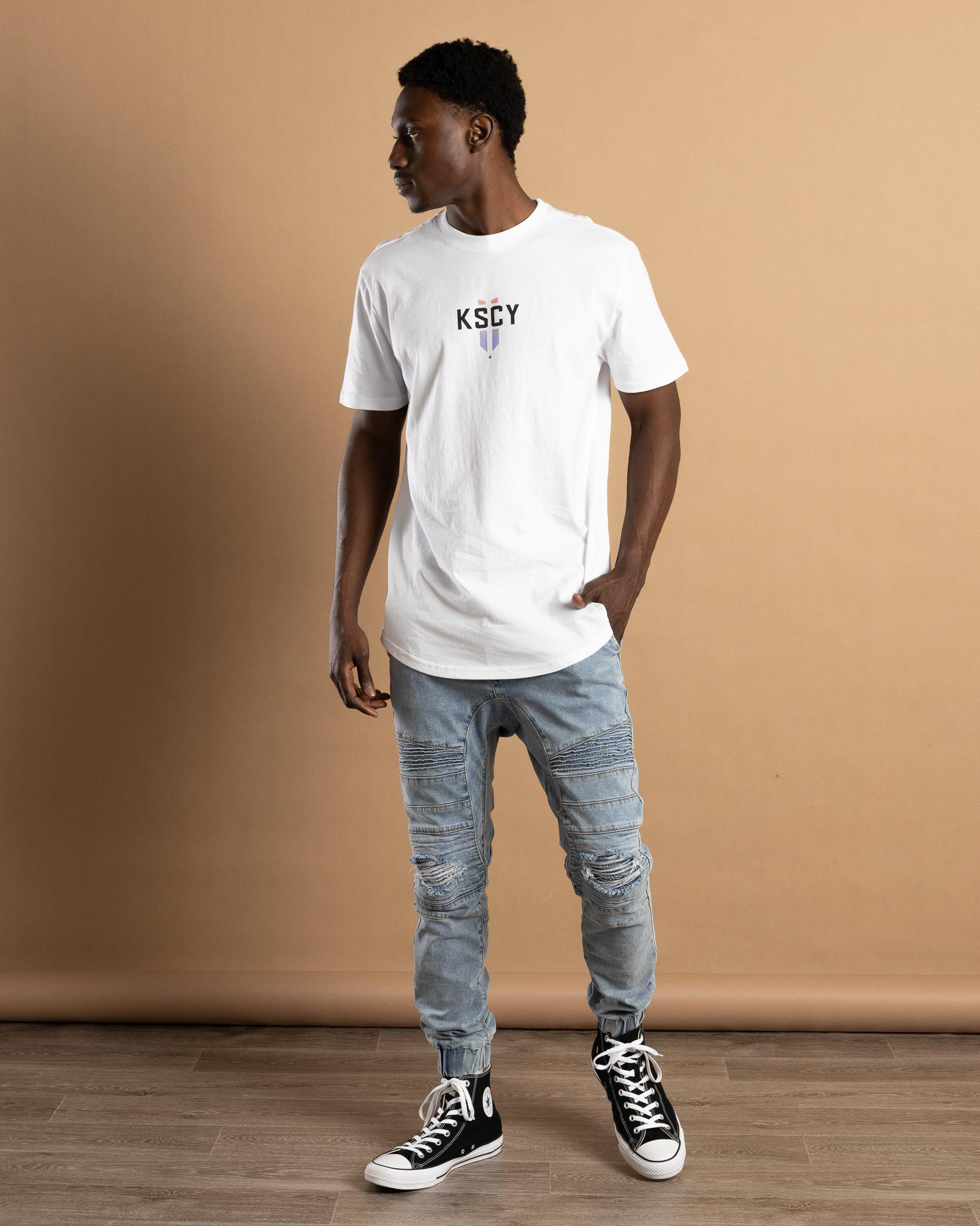 Shop Kiss Chacey Imperium Dual Curved T-Shirt In Optical White - Fast ...