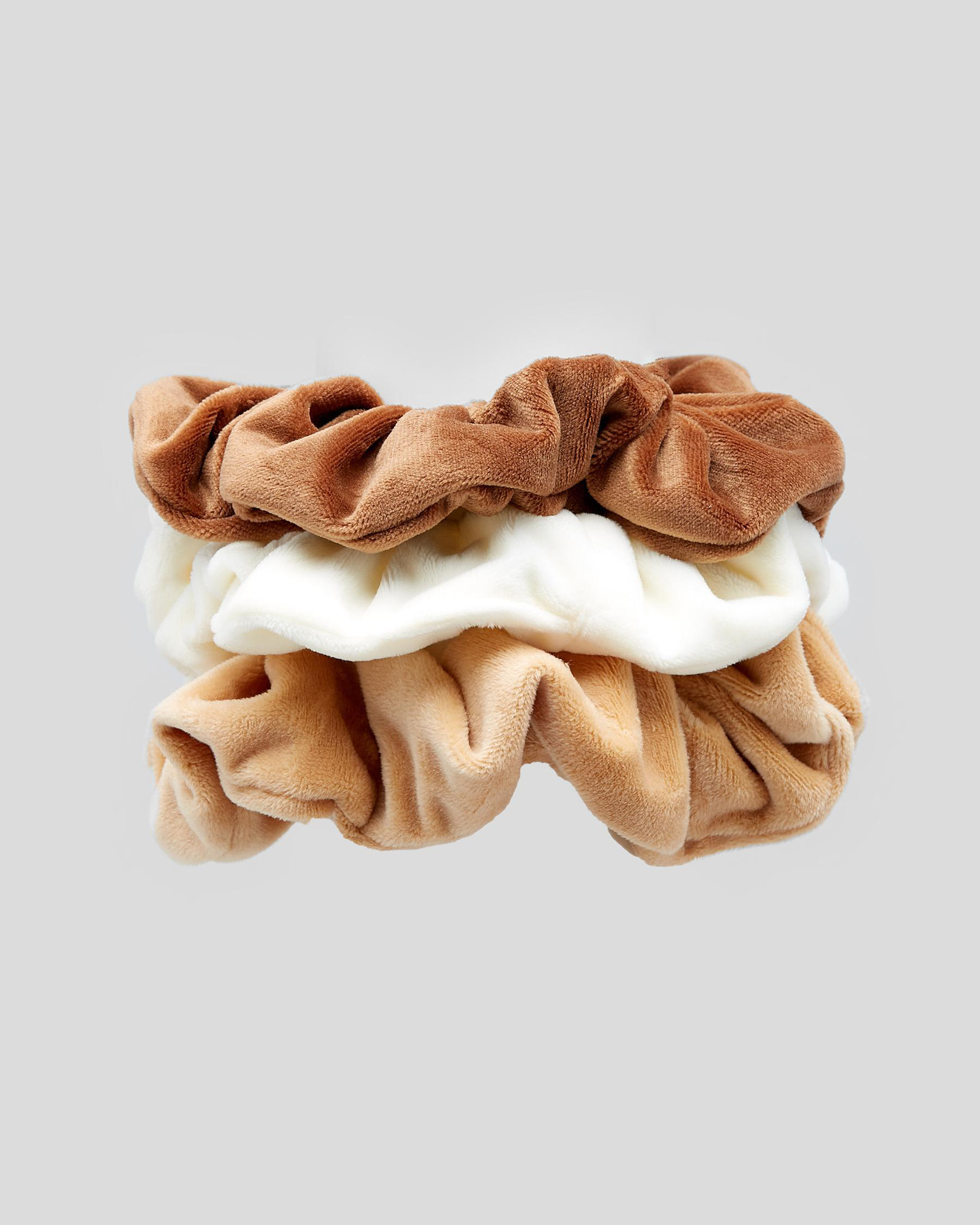 Shop Karyn In LA Velvet Scrunchie Pack In Cream/taupe/choc - Fast ...