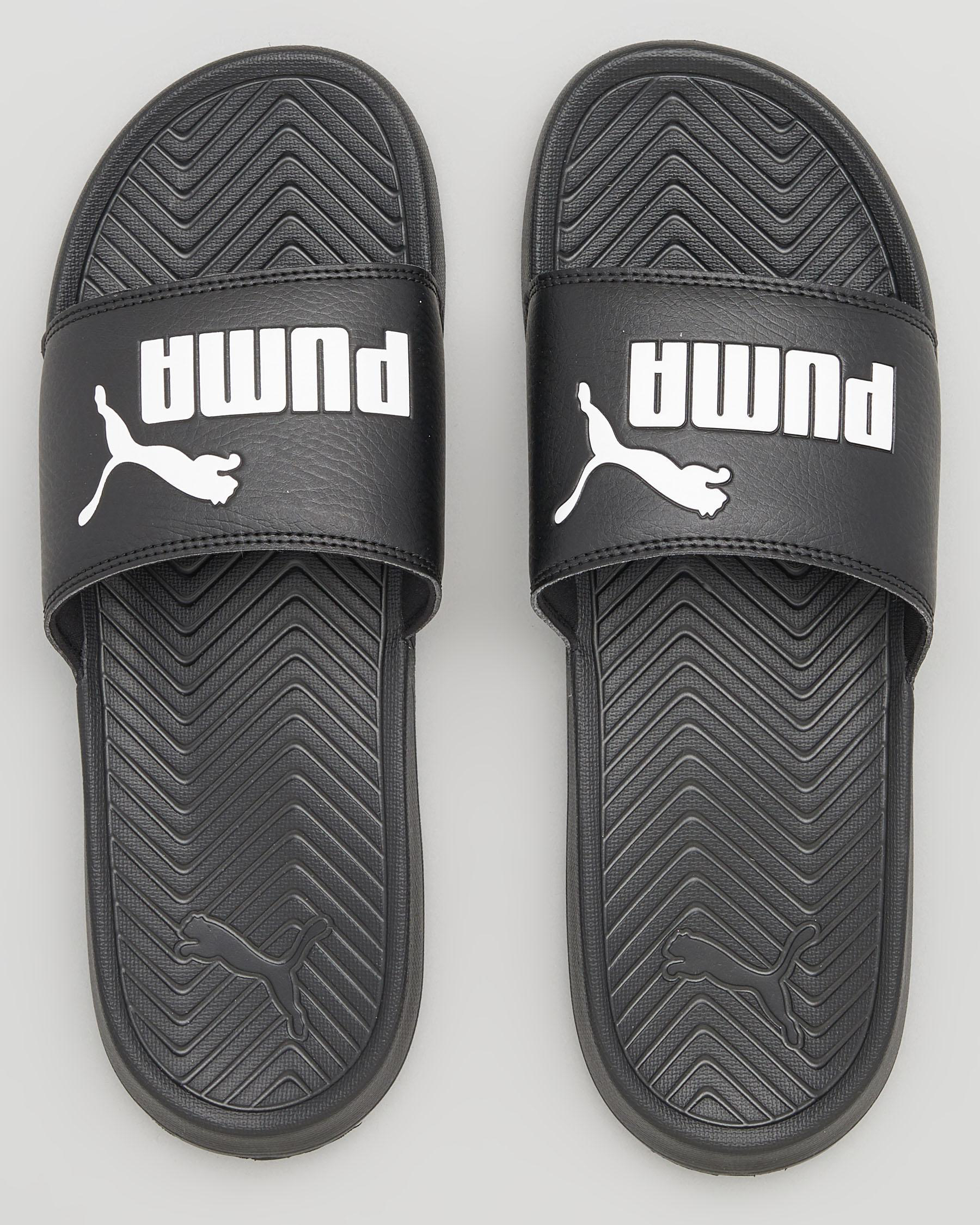Shop Puma Popcat Slides In Black/black/white - Fast Shipping & Easy ...