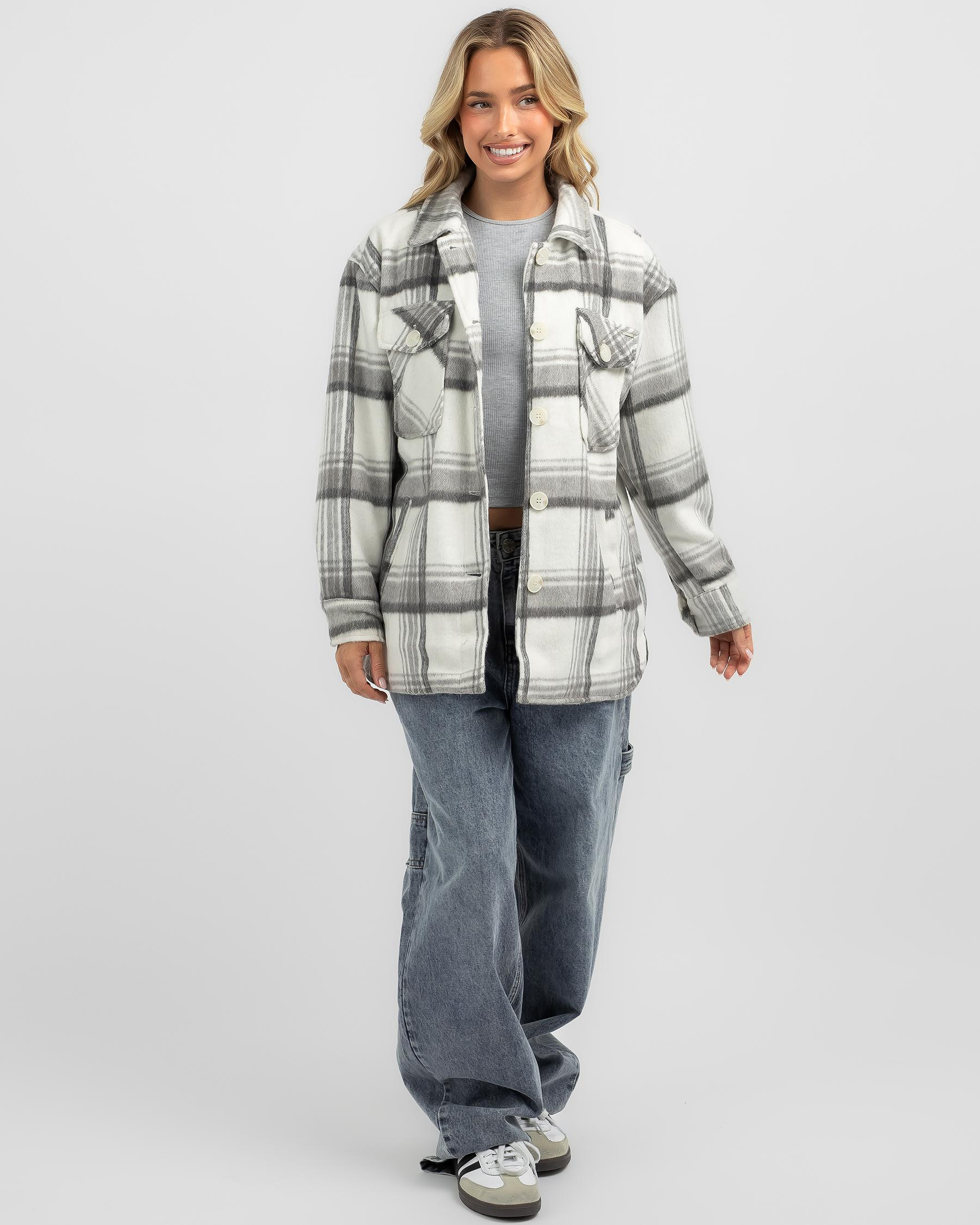 Shop Ava And Ever Jasper Shacket In Cream/blk-grey - Fast Shipping ...
