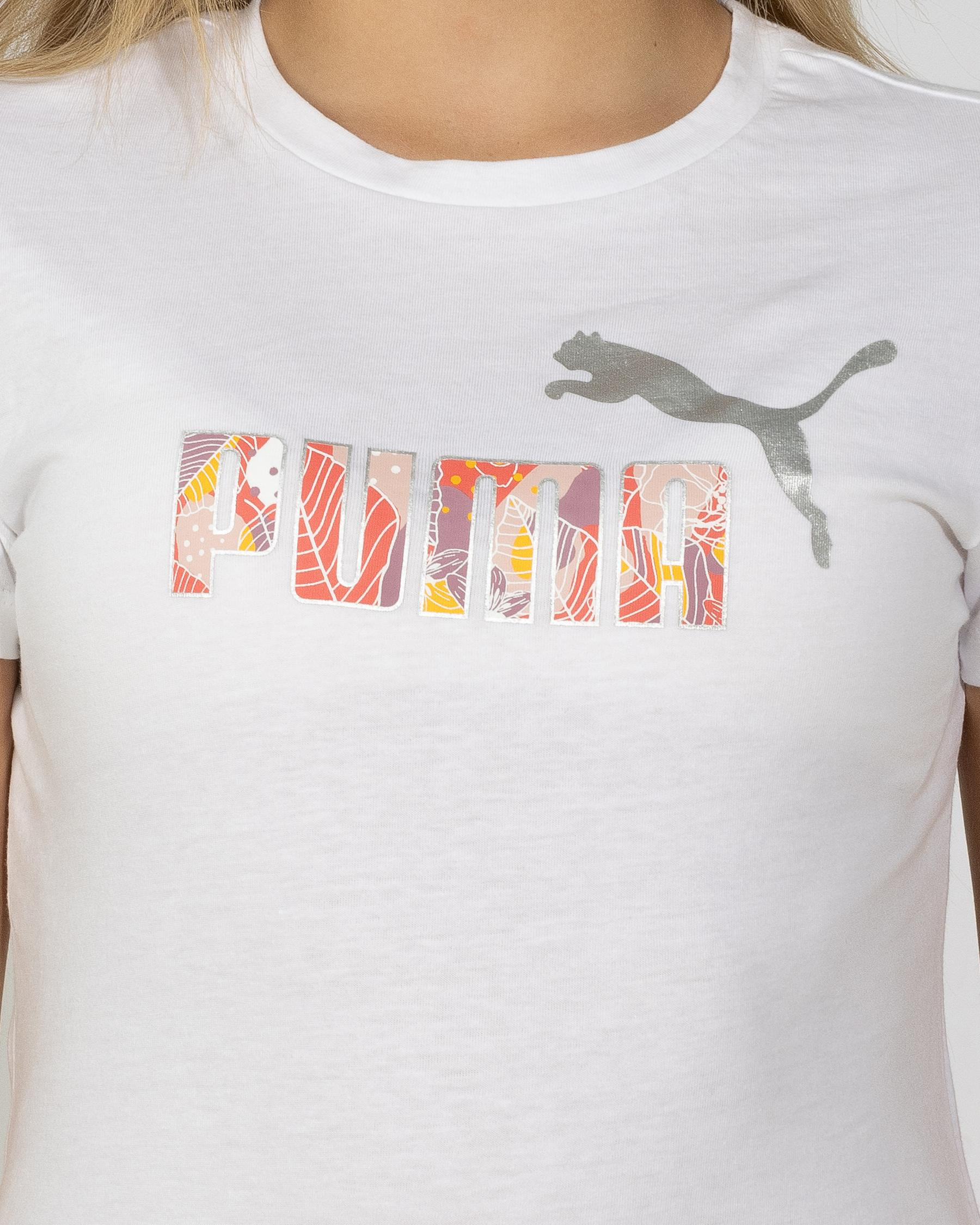 Shop Puma Girls' Essential Bloom Logo T-Shirt In Puma White - Fast ...