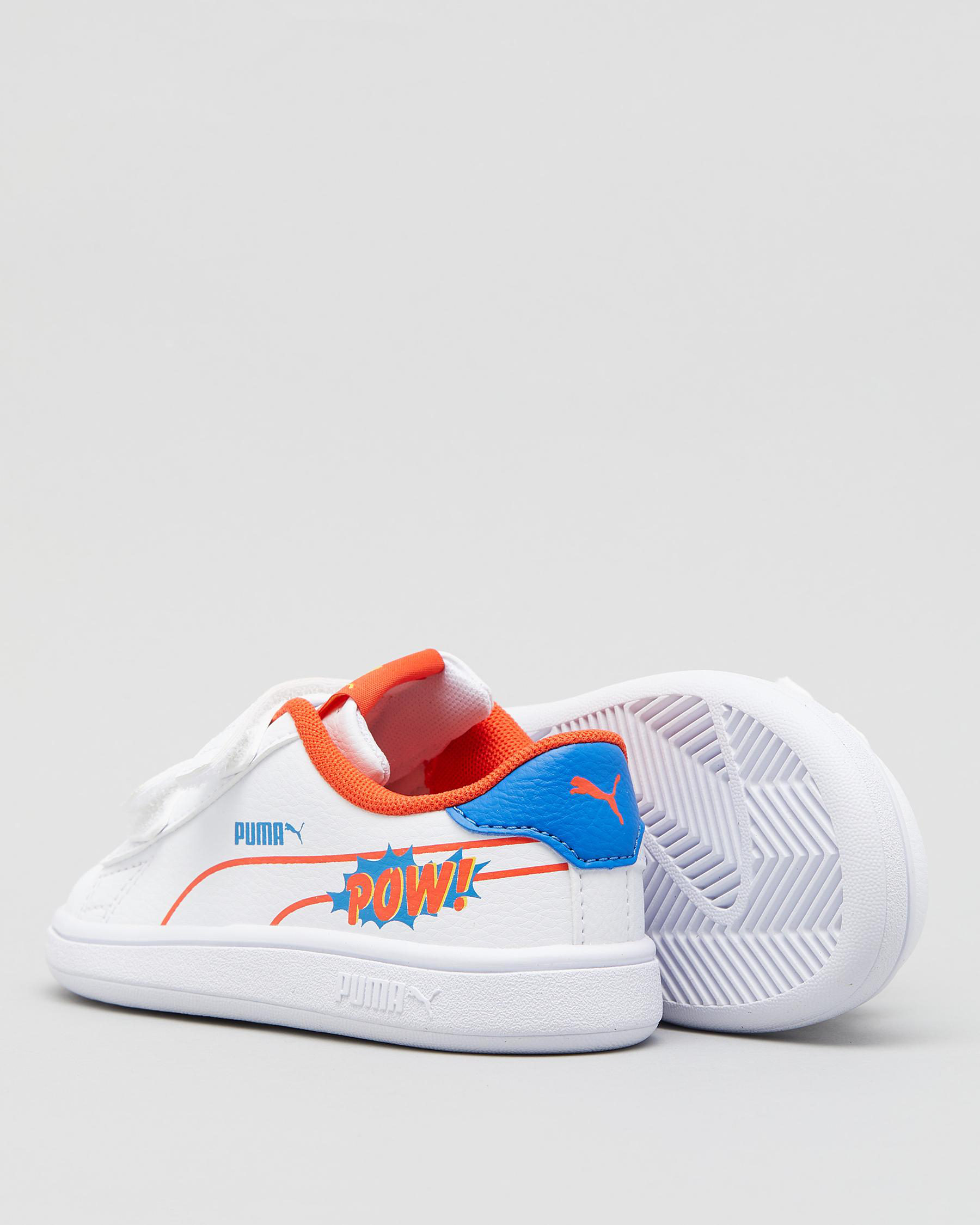 Shop Puma Toddlers' Smash V2 Comics Shoes In Puma White-cherry Tomato ...
