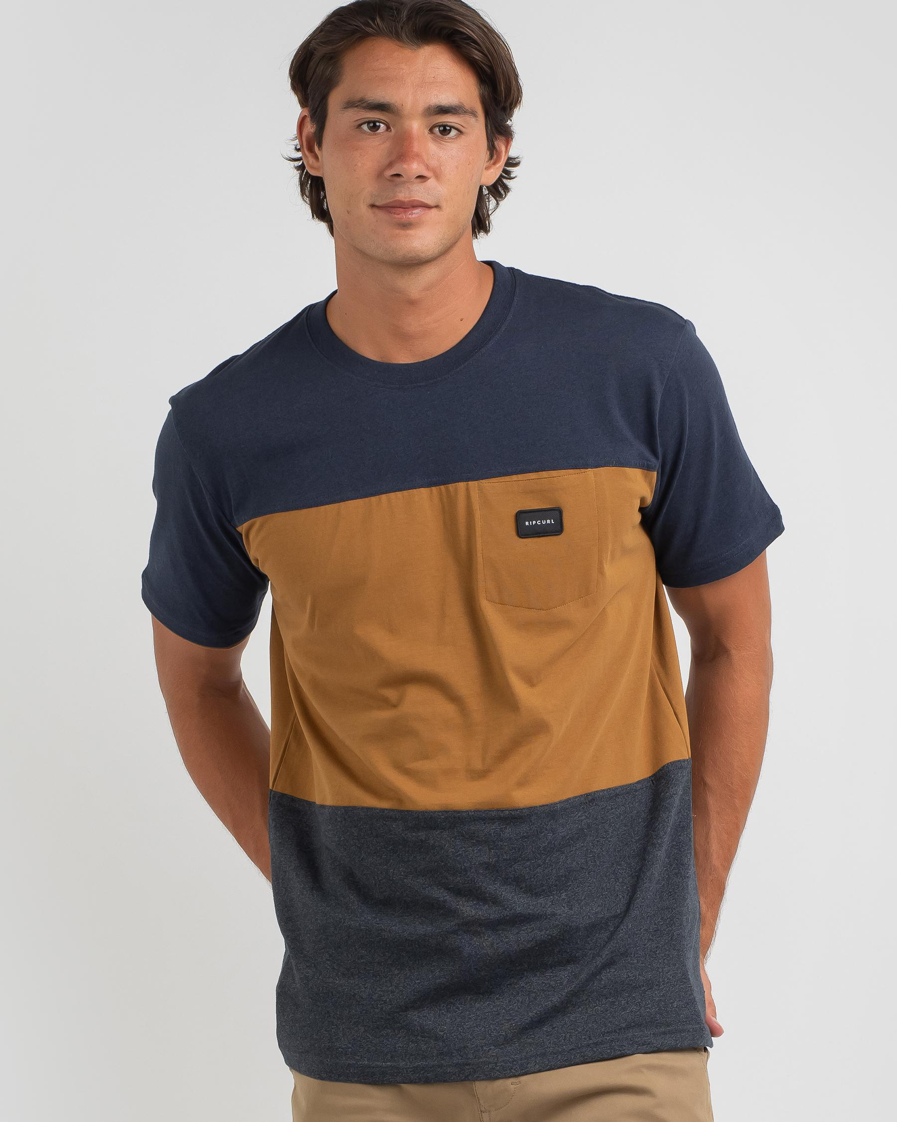 Shop Rip Curl Divisons T-Shirt In Navy Marle - Fast Shipping & Easy ...