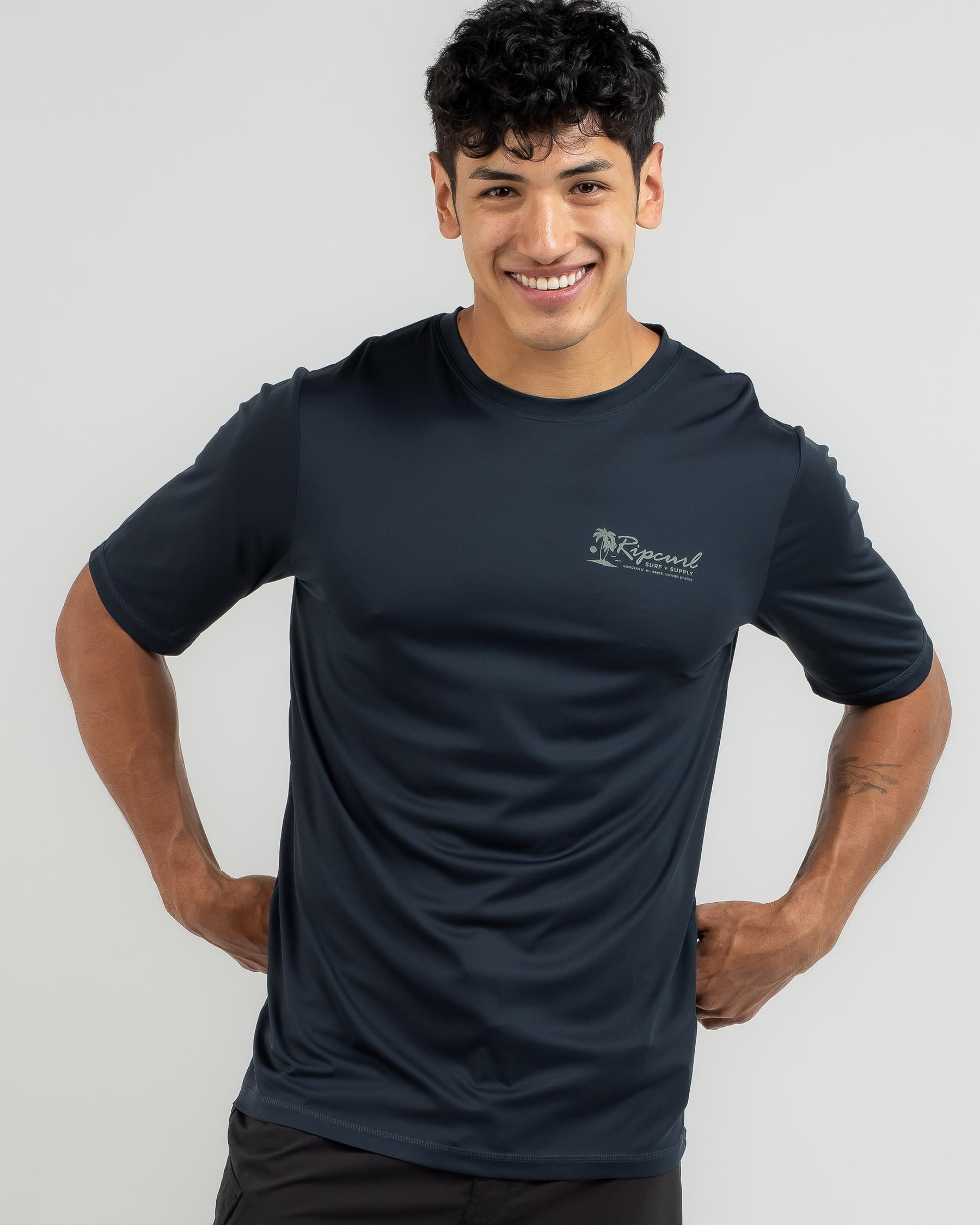 Rip Curl Mod Tropics Logo Short Sleeve Rash Vest In Dark Navy - FREE ...