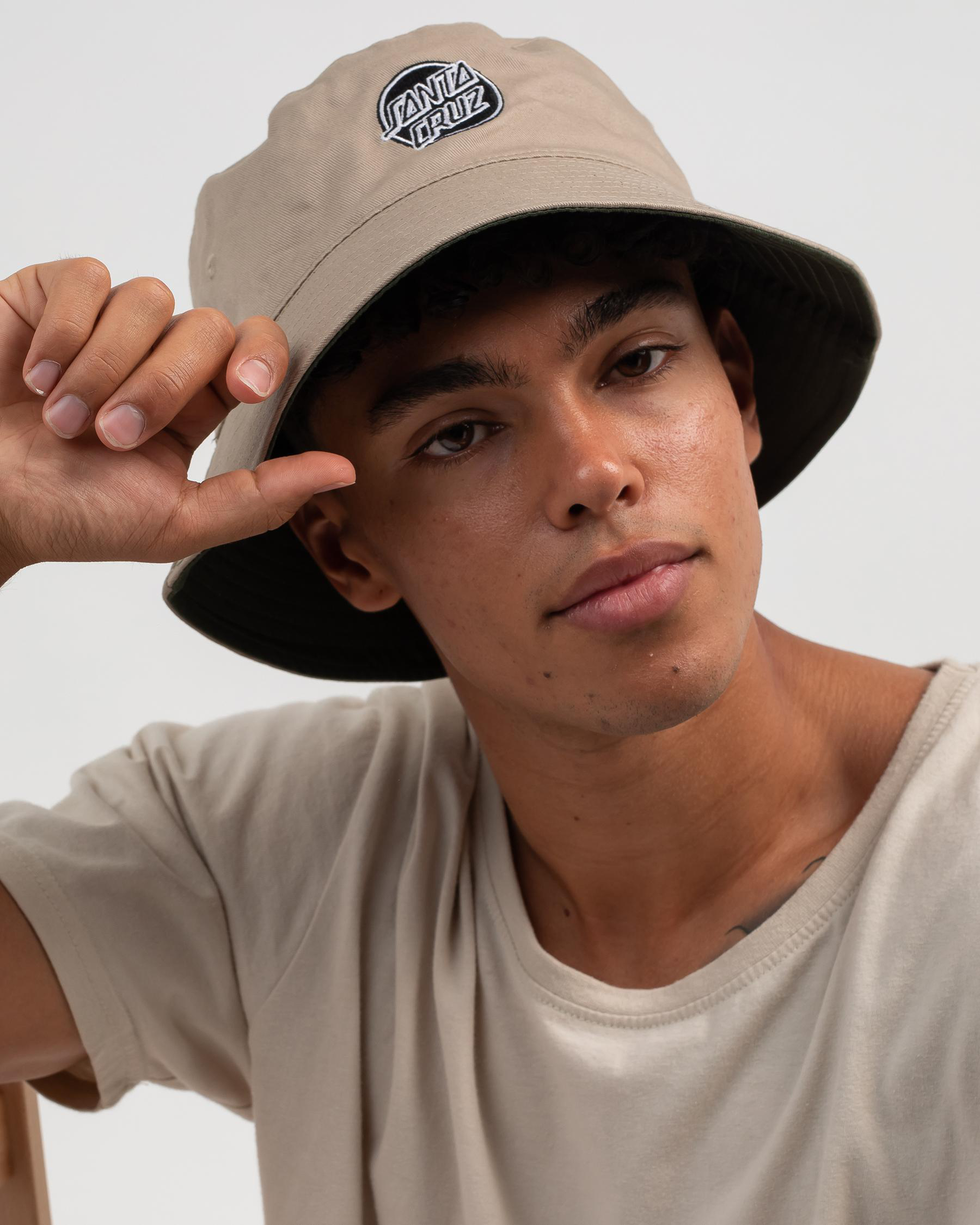 Shop Santa Cruz Reverse Dot Bucket Hat In Olive Green - Fast Shipping ...