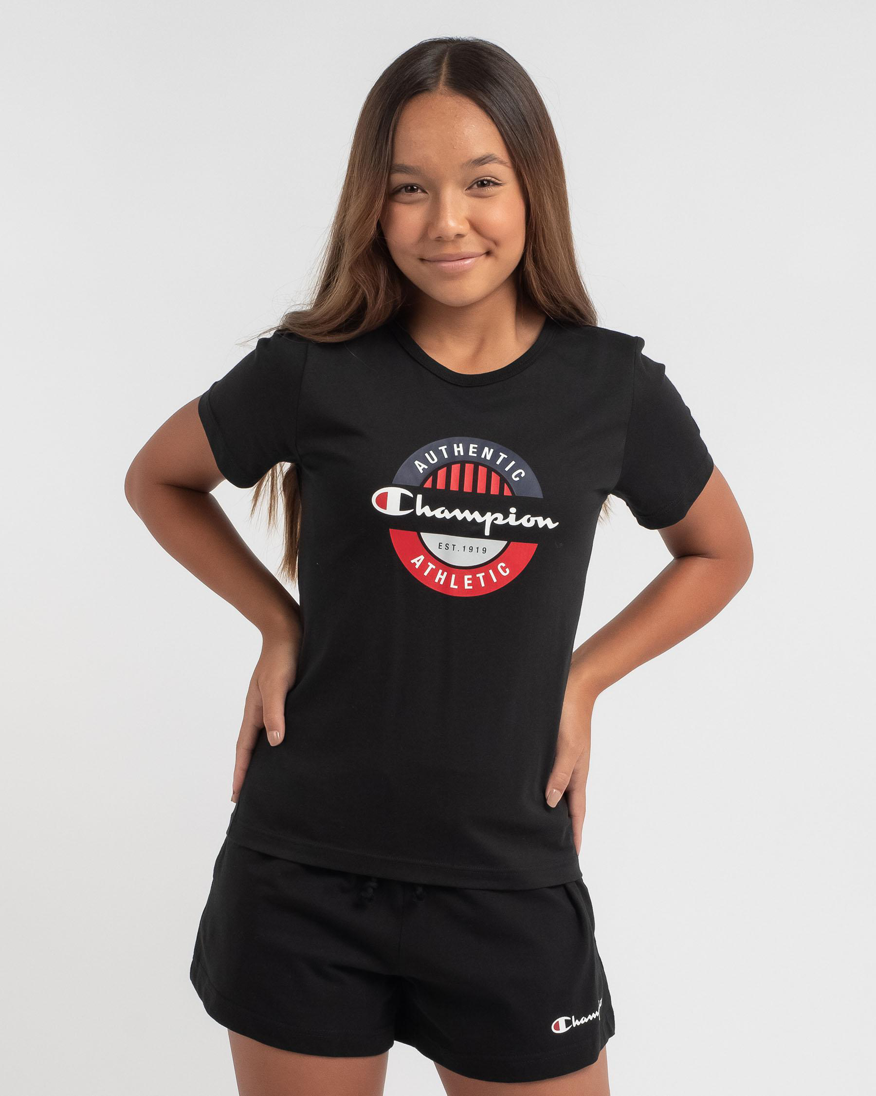 Shop Champion Girls' Sporty T-Shirt In Black - Fast Shipping & Easy ...