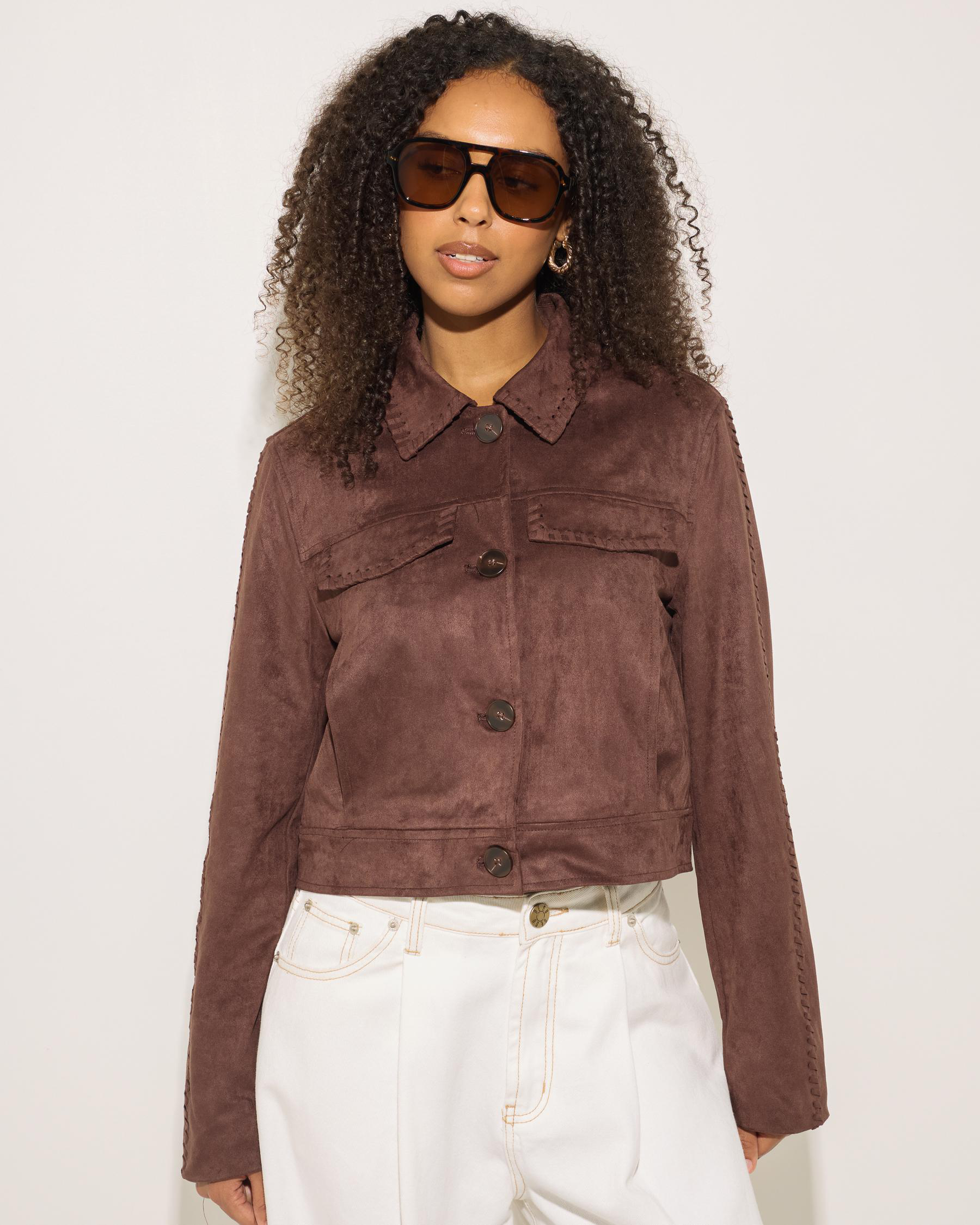 Shop Ava And Ever Splendor Faux Suede Jacket In Espresso - Fast ...