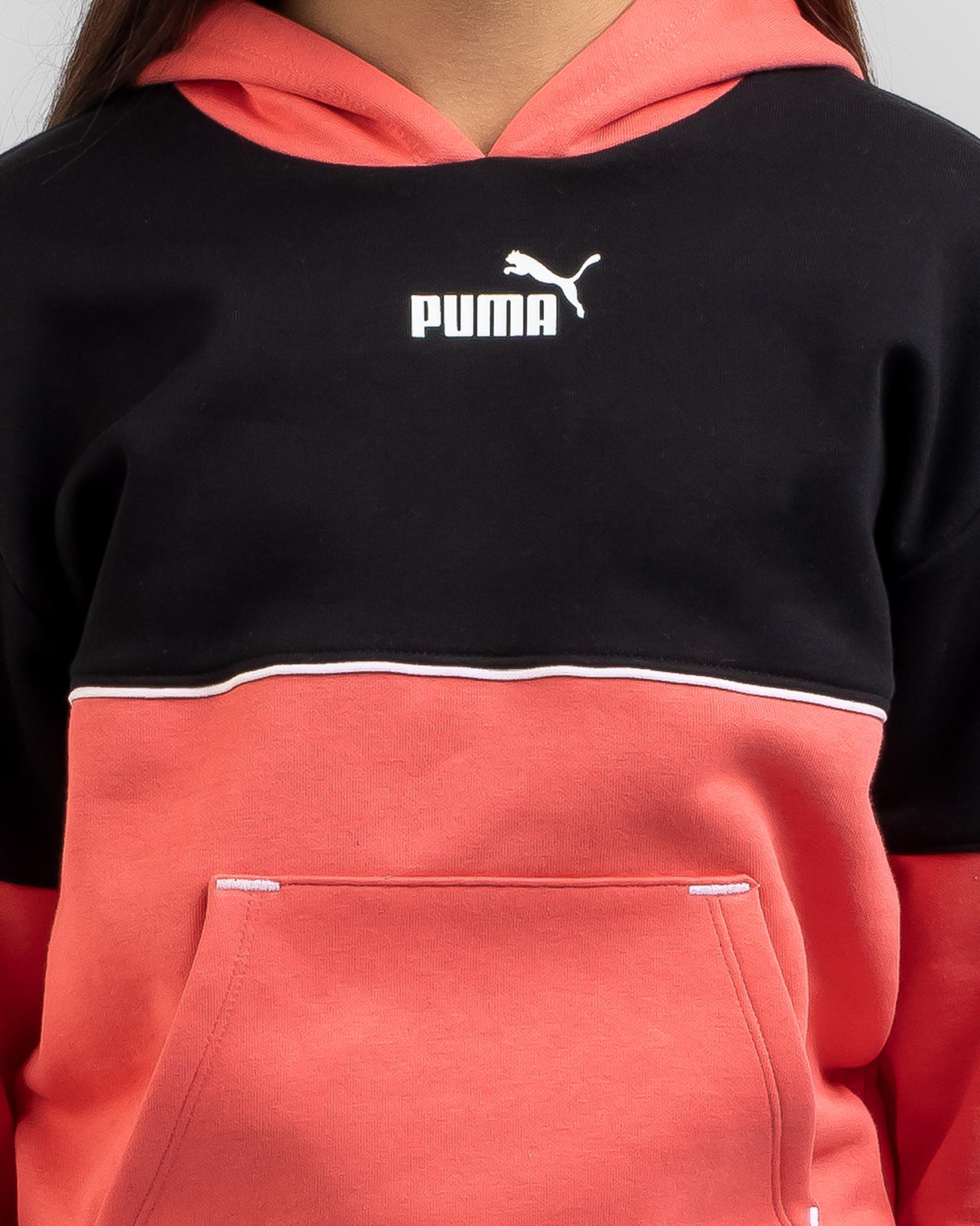 Shop Puma Girls' Power Colourblock Hoodie In Salmon - Fast Shipping ...