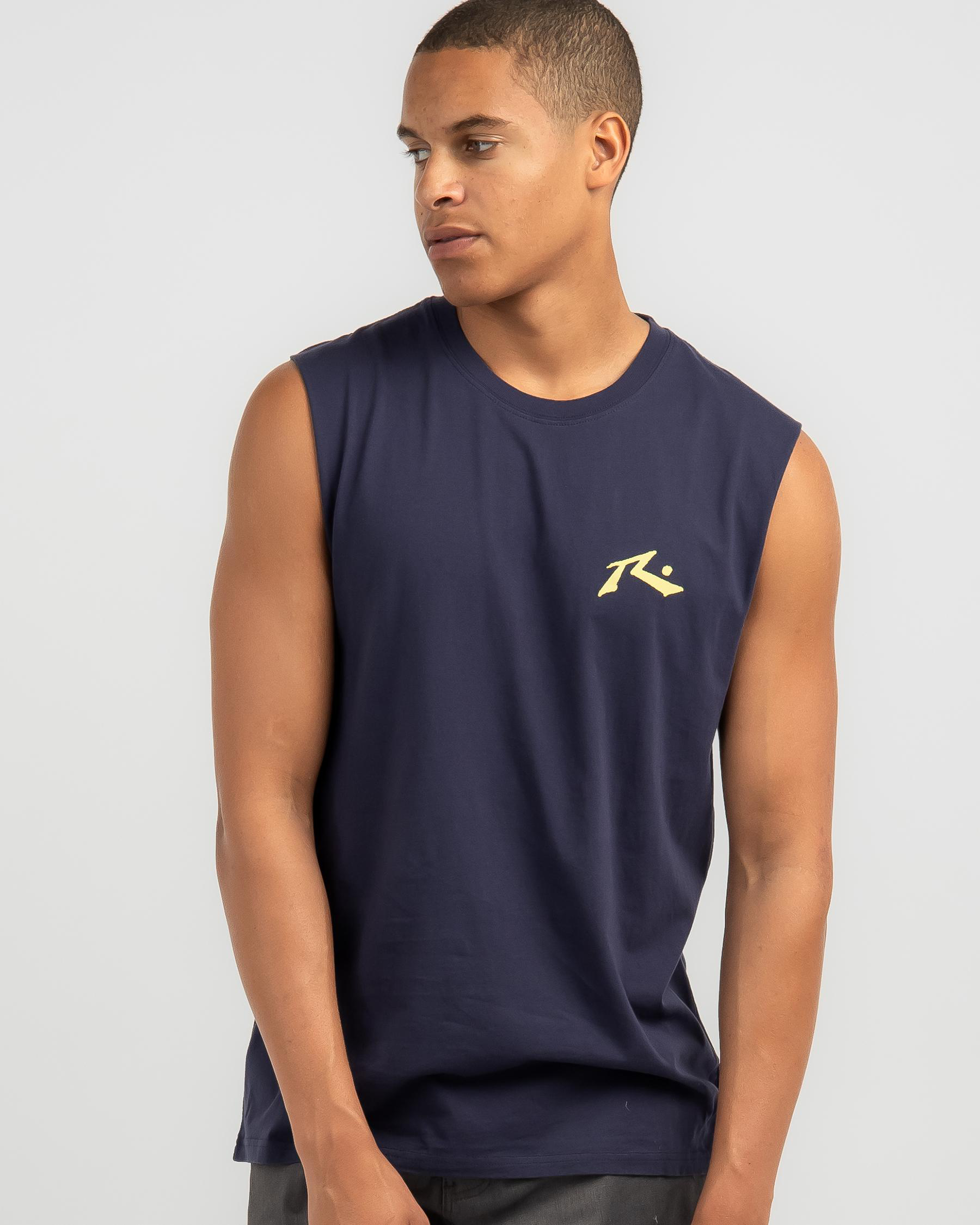Shop Rusty Competition Muscle Tank In Navy Blue/ Pale Banana - Fast ...