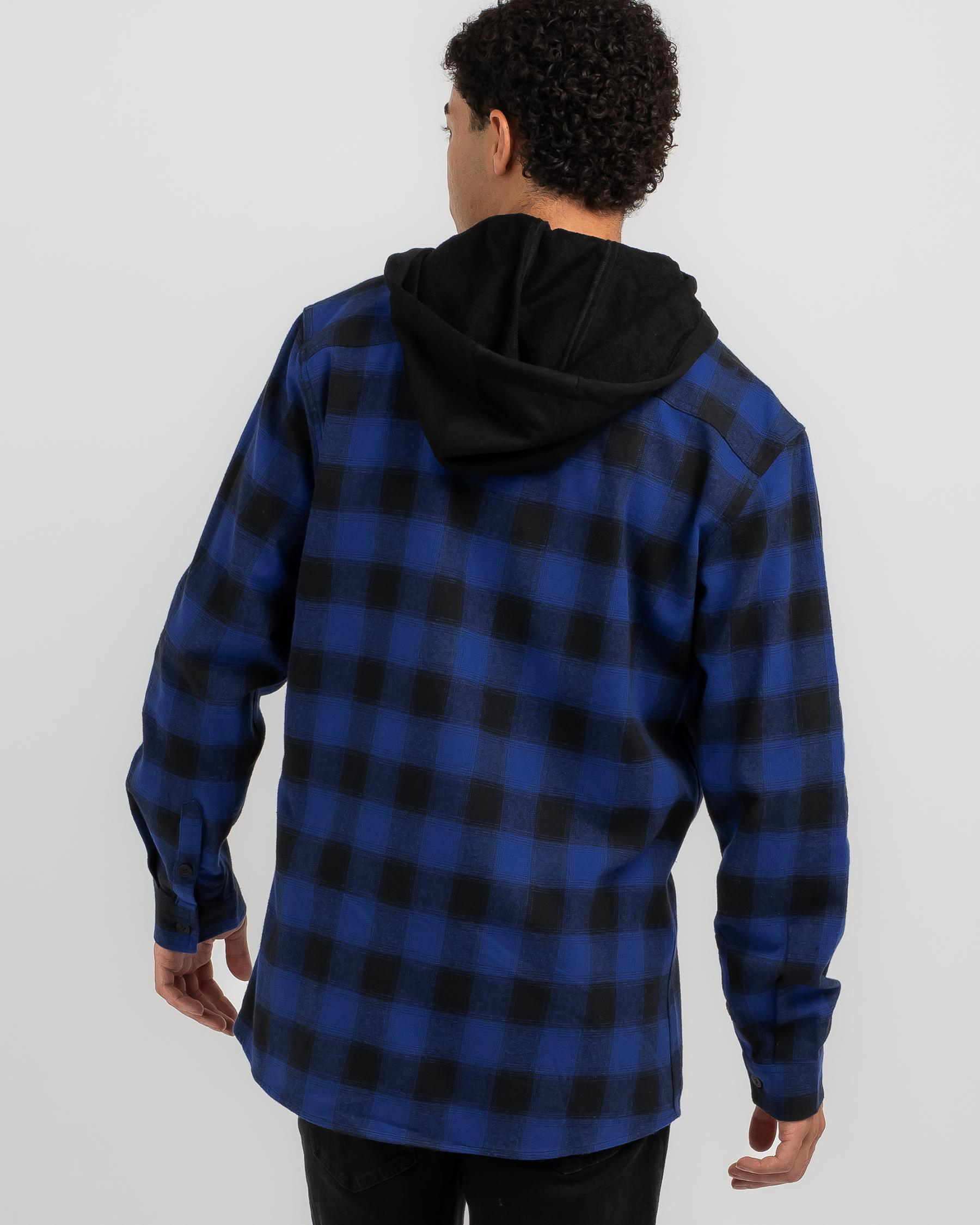 Shop Dexter Stacked Hooded Flanno In Black/blue - Fast Shipping & Easy ...