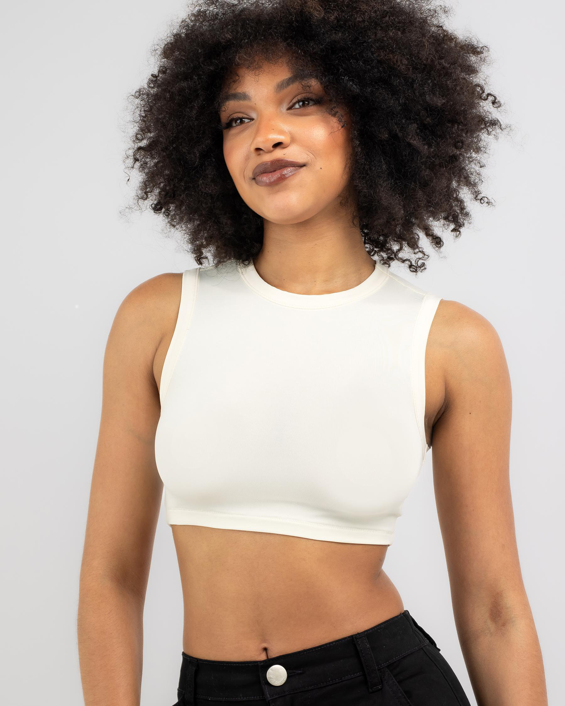 Shop Ava And Ever Chicago High Neck Crop Top In Alabaster - Fast ...