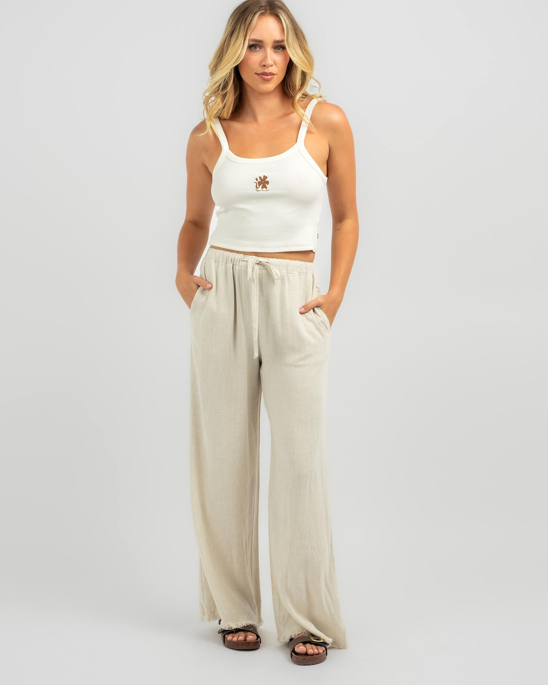 Shop Rip Curl Flourish Ribbed Tank Top In Bone - Fast Shipping & Easy ...