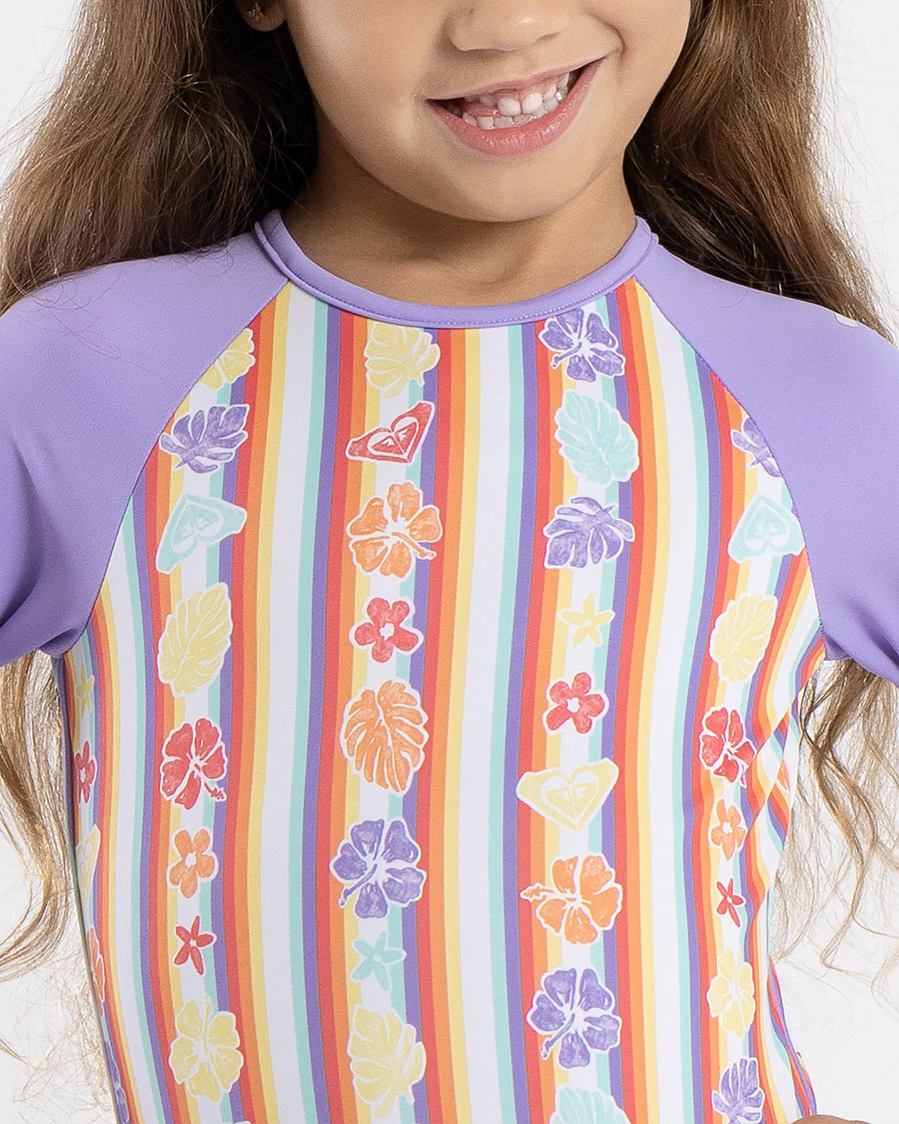 Roxy Toddlers' Rainbow Bay Stripe Long Sleeve Surfsuit In Bright White Rainbow Bay - FREE ...