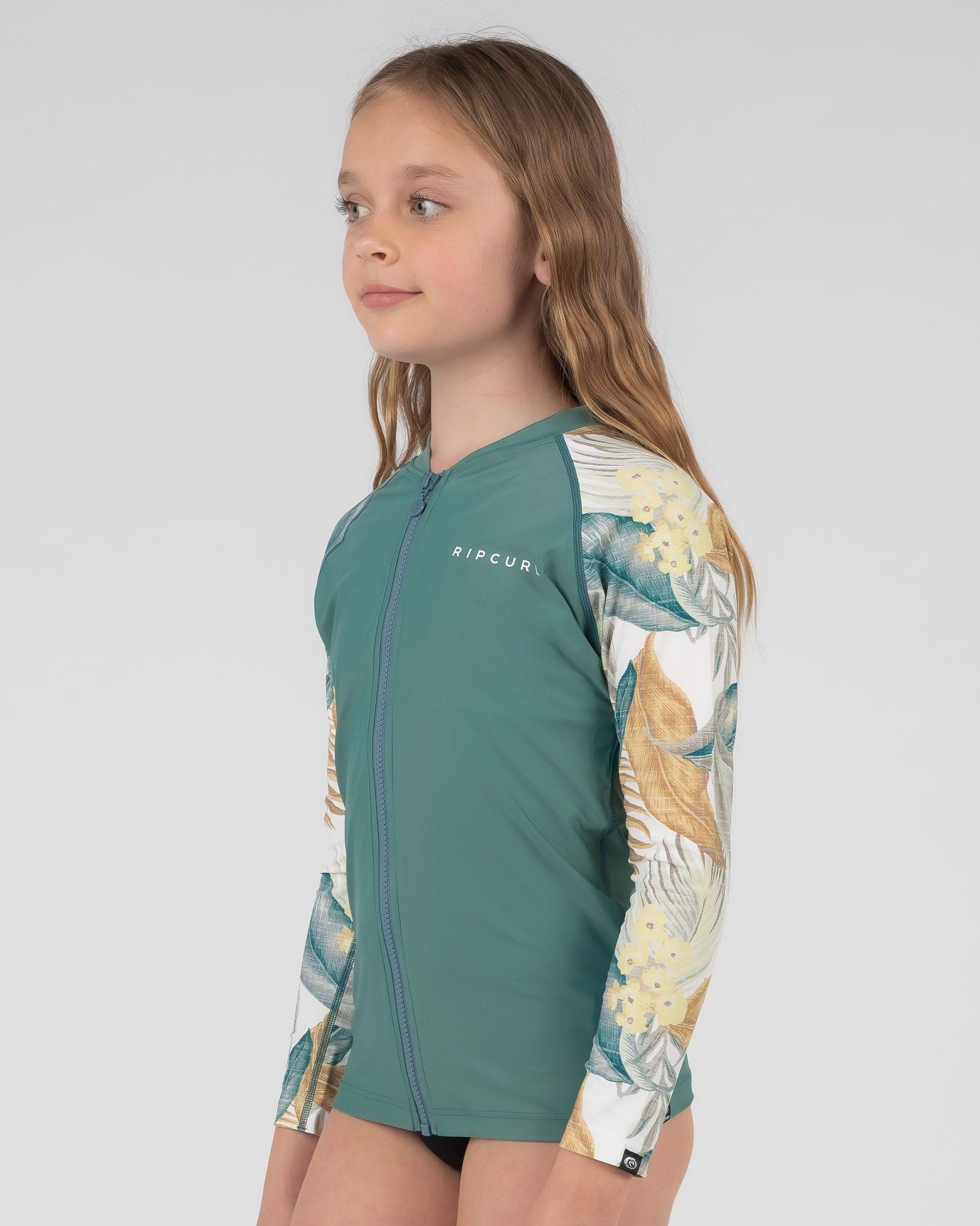 Shop Rip Curl Girls' Long Sleeve Rash Vest In Green 0060 - Fast ...