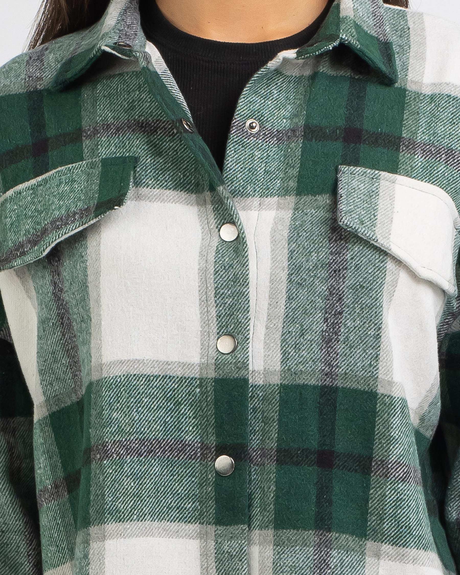 Shop Ava And Ever Chase Shacket In Green/white - Fast Shipping & Easy ...