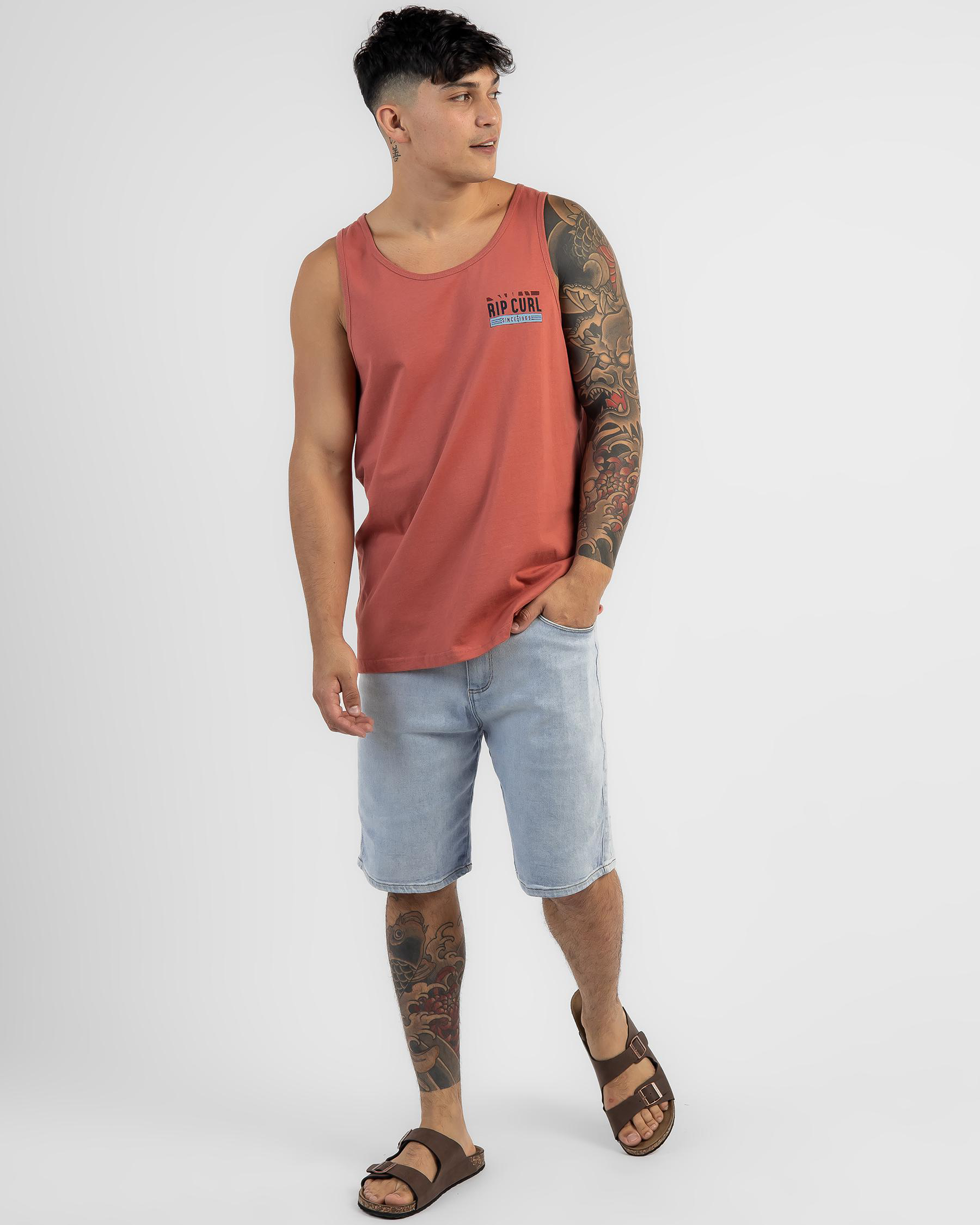 Shop Rip Curl Origins Palms Singlet In Dusty Mushroom - Fast Shipping ...