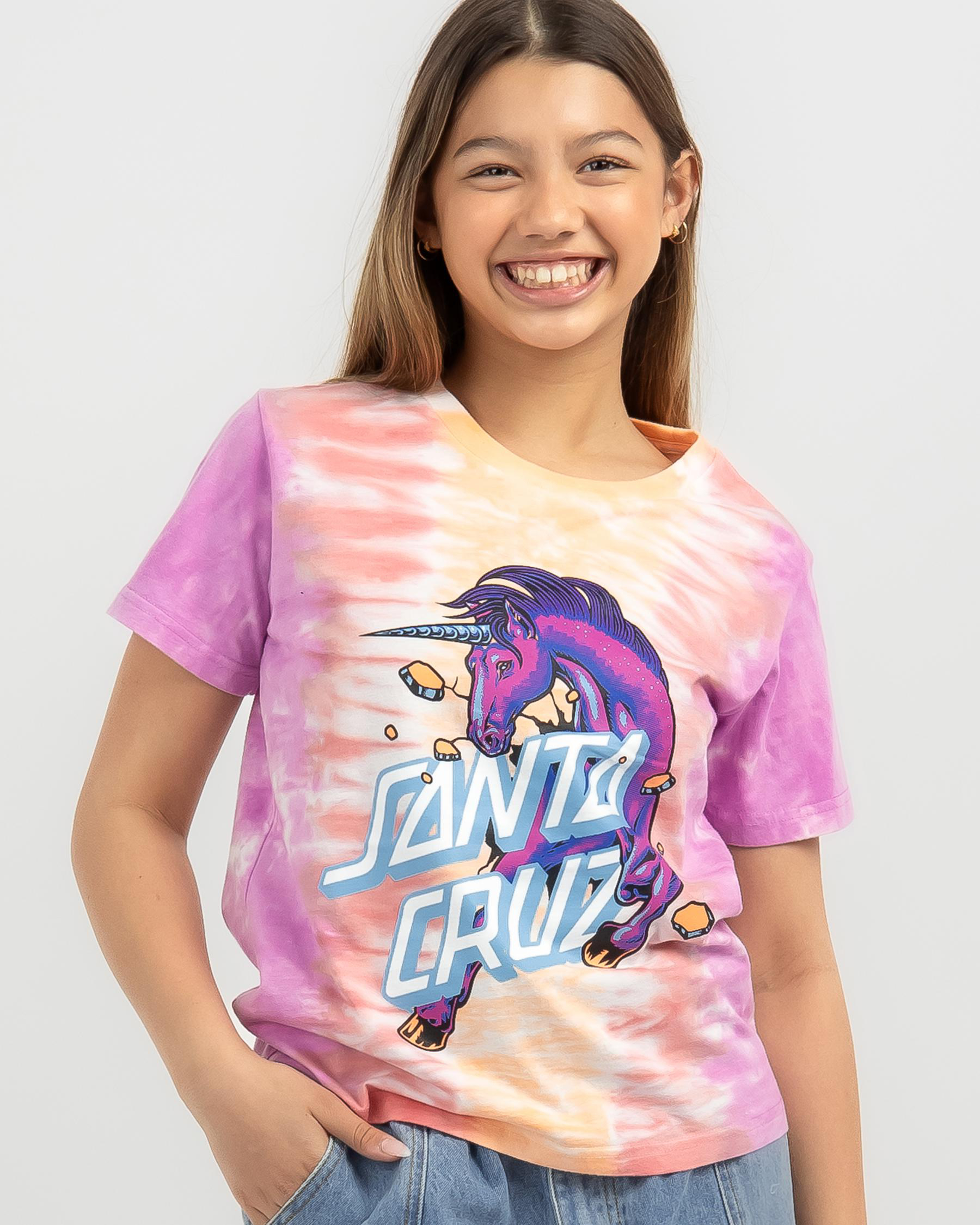 Shop Santa Cruz Unicorn Stack Strip T-Shirt In Pale Pink Tie Dye - Fast ...