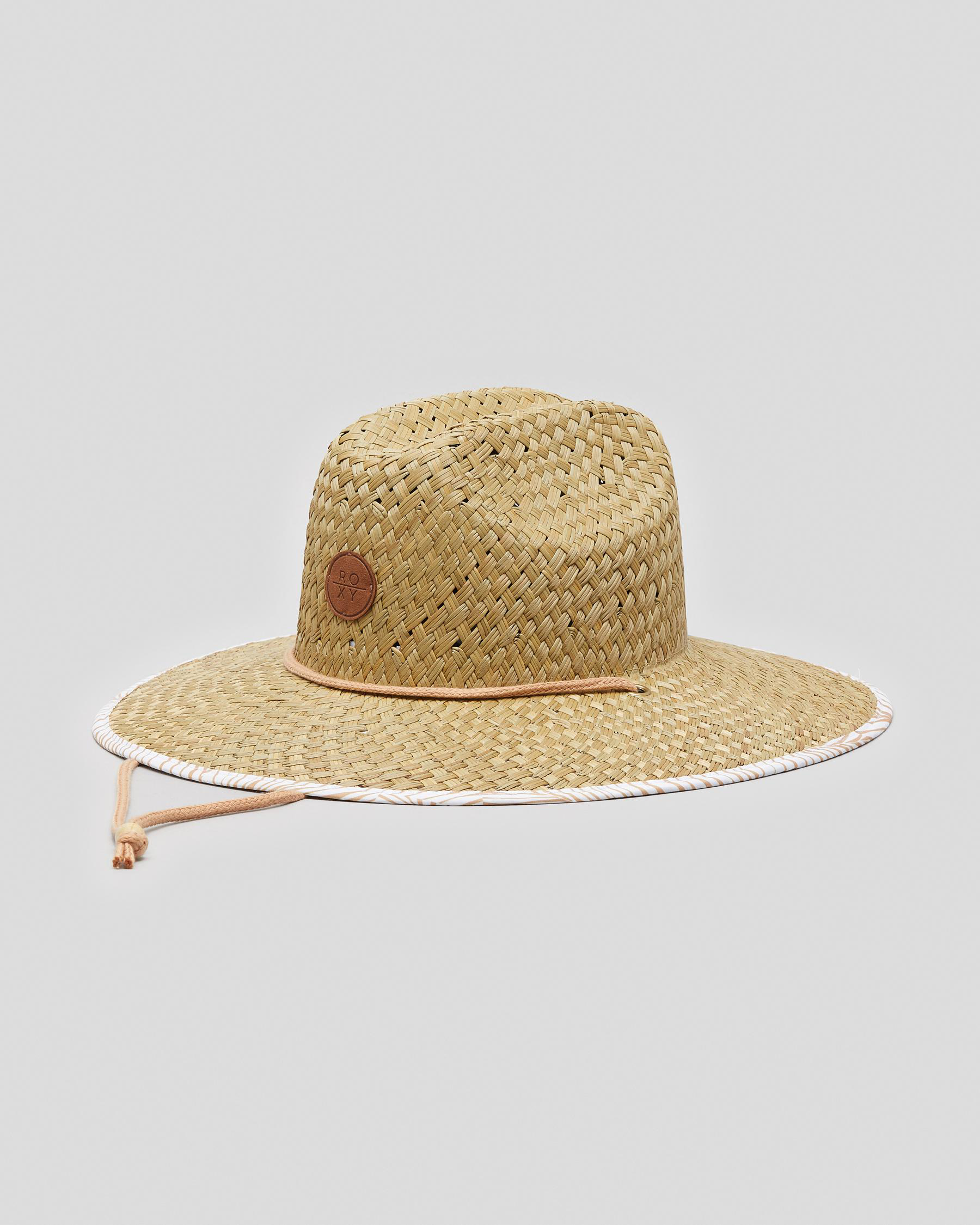 Shop Roxy Pina To My Colada Printed Panama Hat In Toast S Palm Tree ...