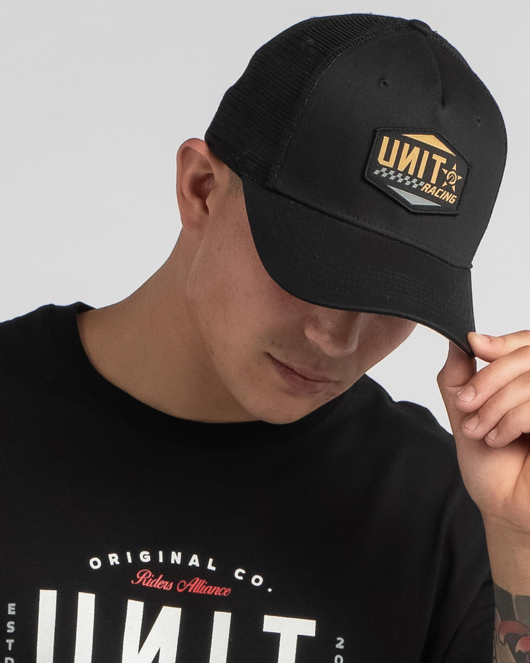Unit Racing Curve Peak Trucker Snapback Cap In Black - Fast Shipping ...
