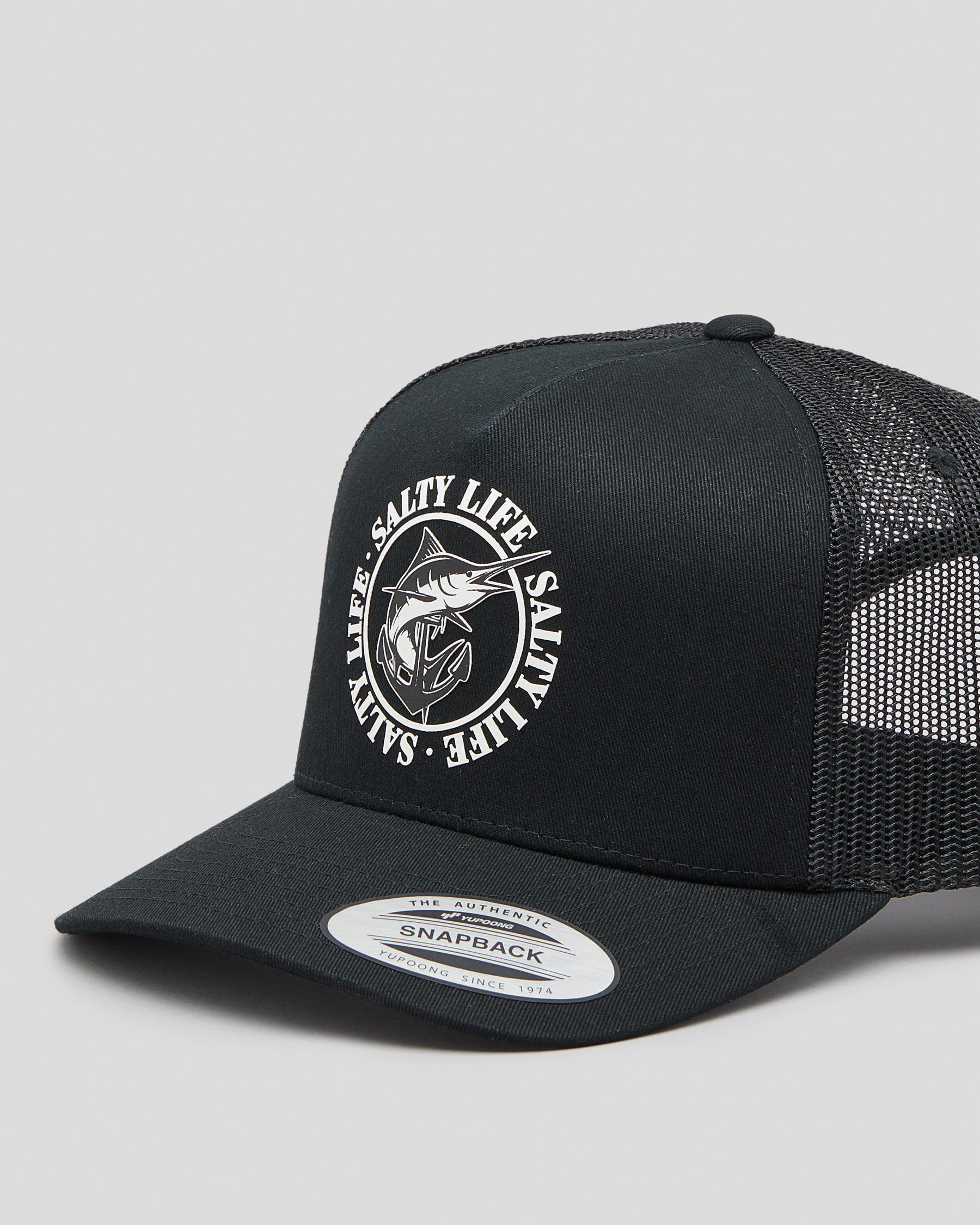 Salty Life Once Bitten Snapback Trucker Cap In Black - Fast Shipping ...