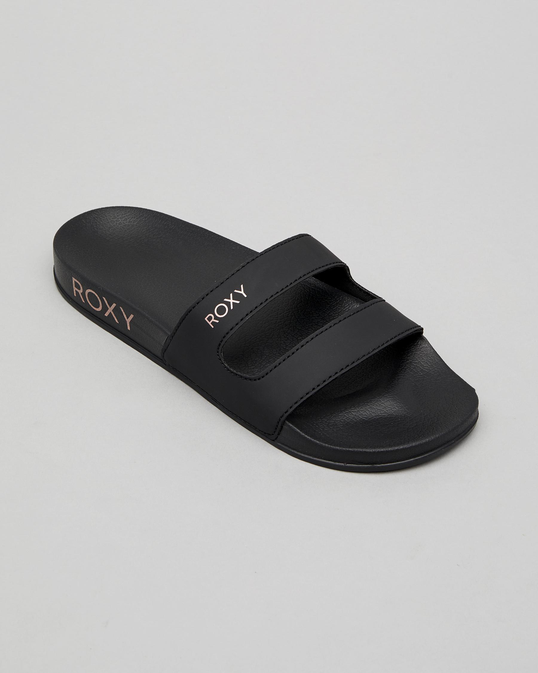 Shop Roxy Slippy II Slide Sandals In Black/pink - Fast Shipping & Easy ...