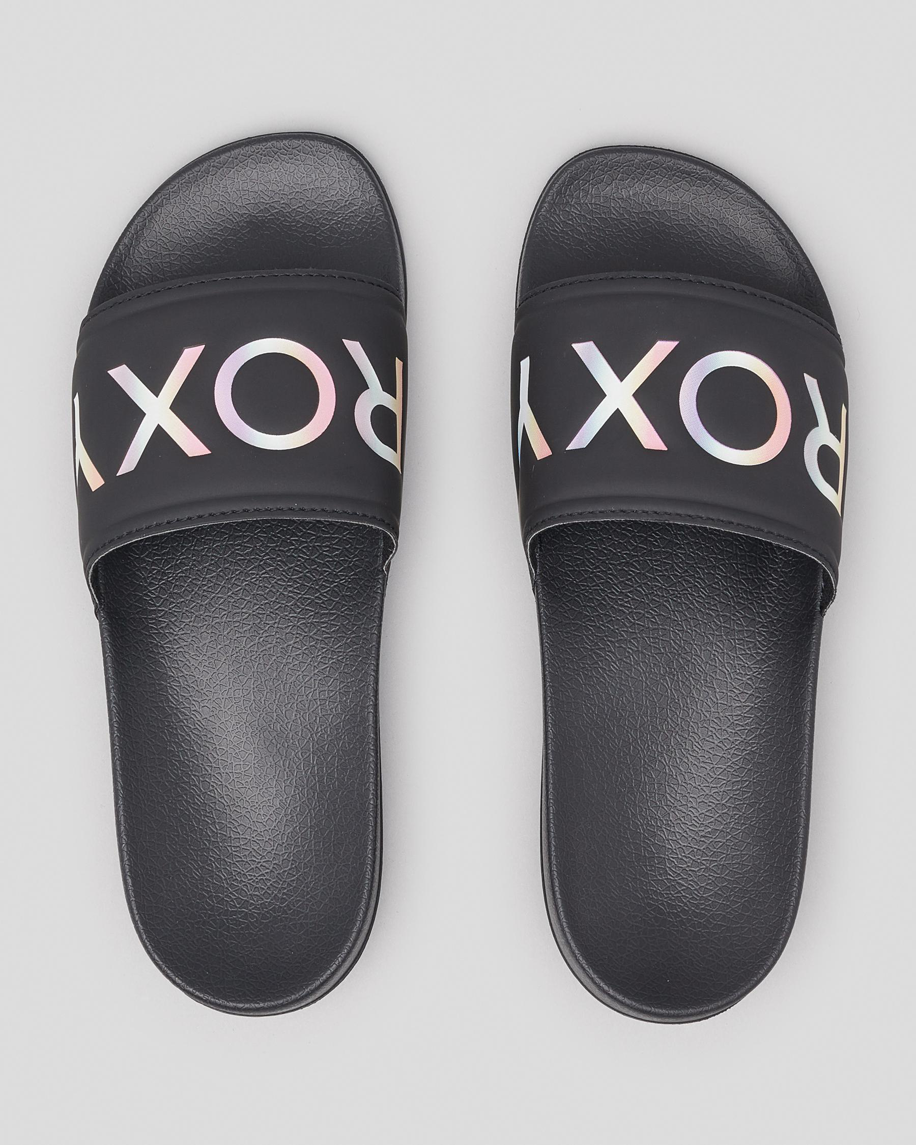 Shop Roxy Slippy Slide Sandals In Black Geo - Fast Shipping & Easy ...