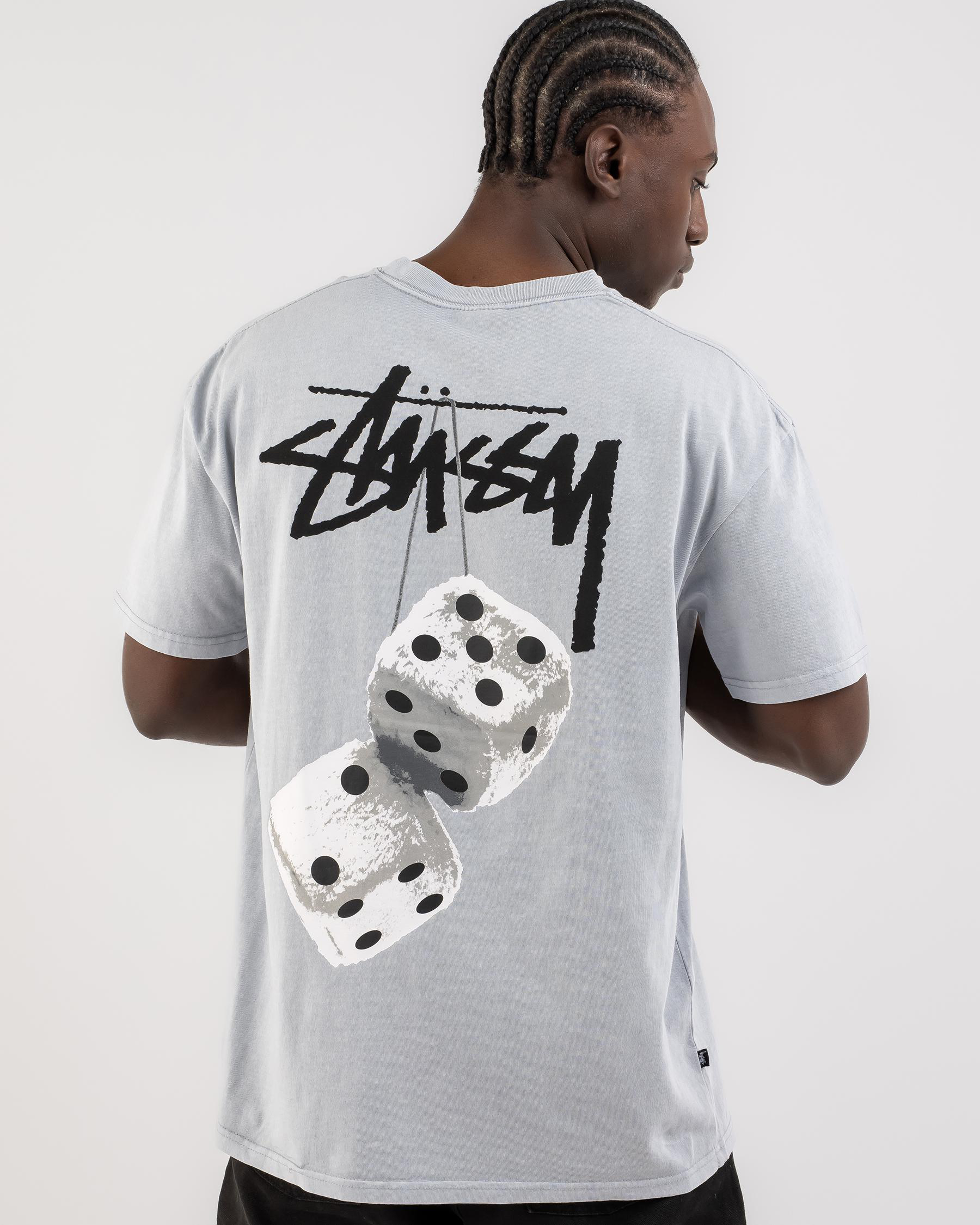 Shop Stussy Fluffy Dice T-Shirt In Pigment Silver Blue With Black/white ...