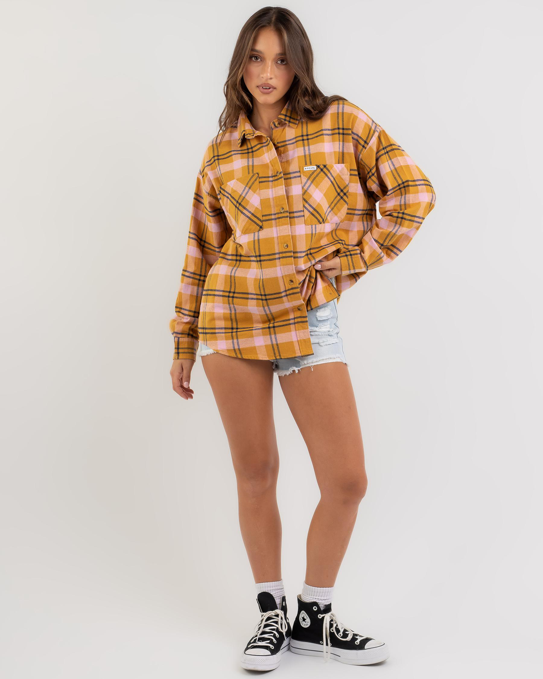 Shop Rip Curl Sunday Flannel In Gold - Fast Shipping & Easy Returns ...