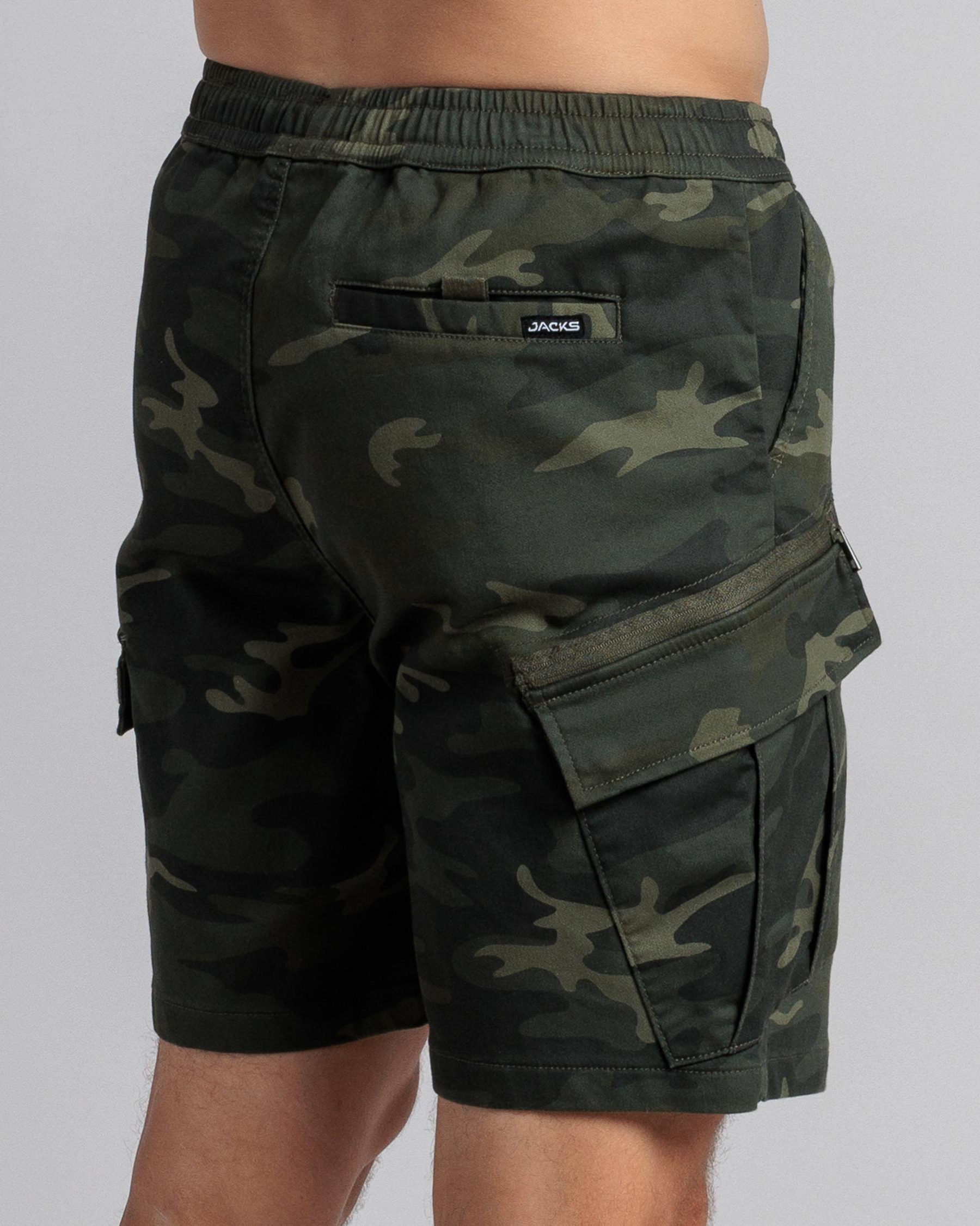 Jacks Edition Elastic Waist Shorts In Green Camo - FREE* Shipping ...