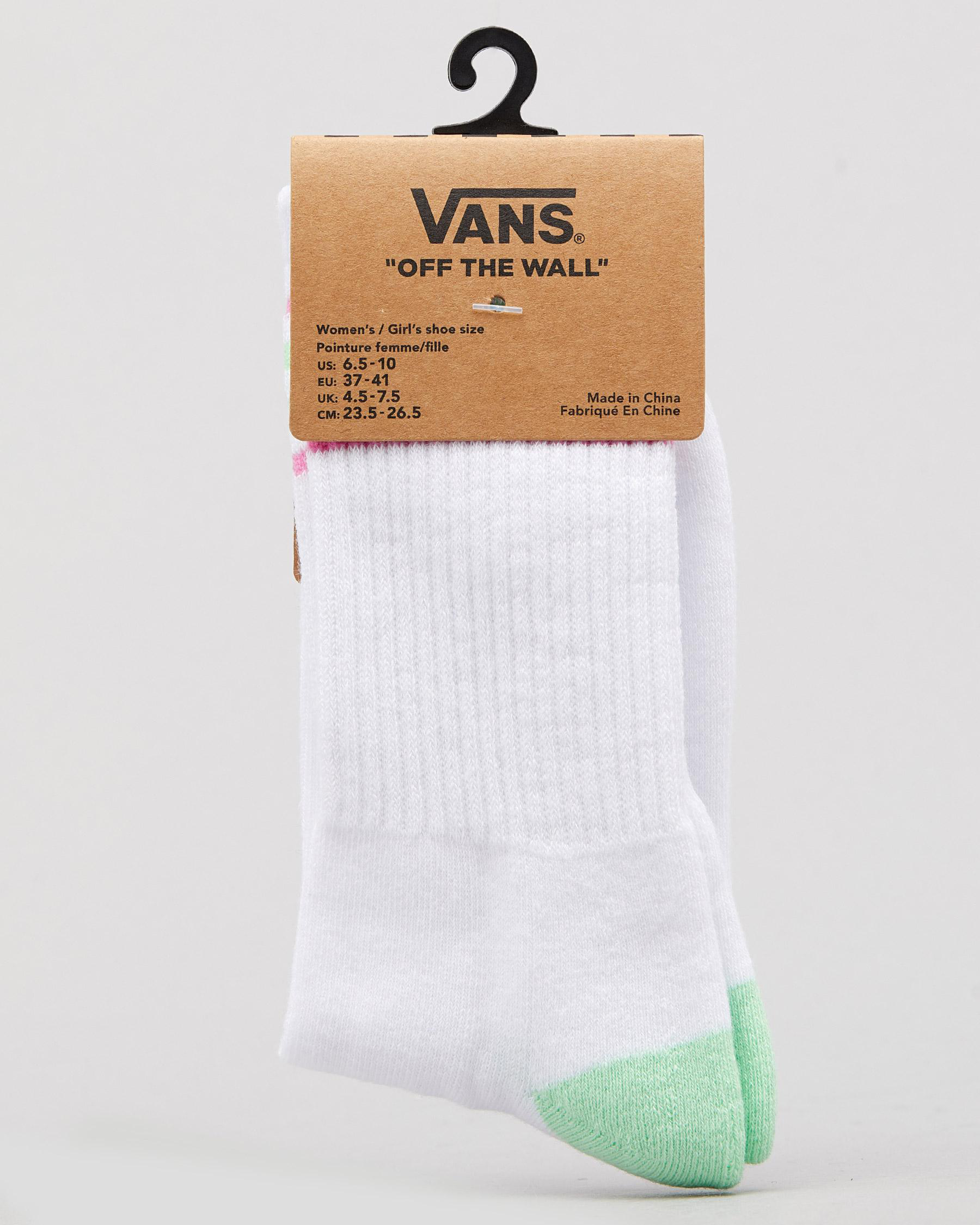 Shop Vans Womens Girl Gang Crew Socks In White / Green Ash - Fast ...