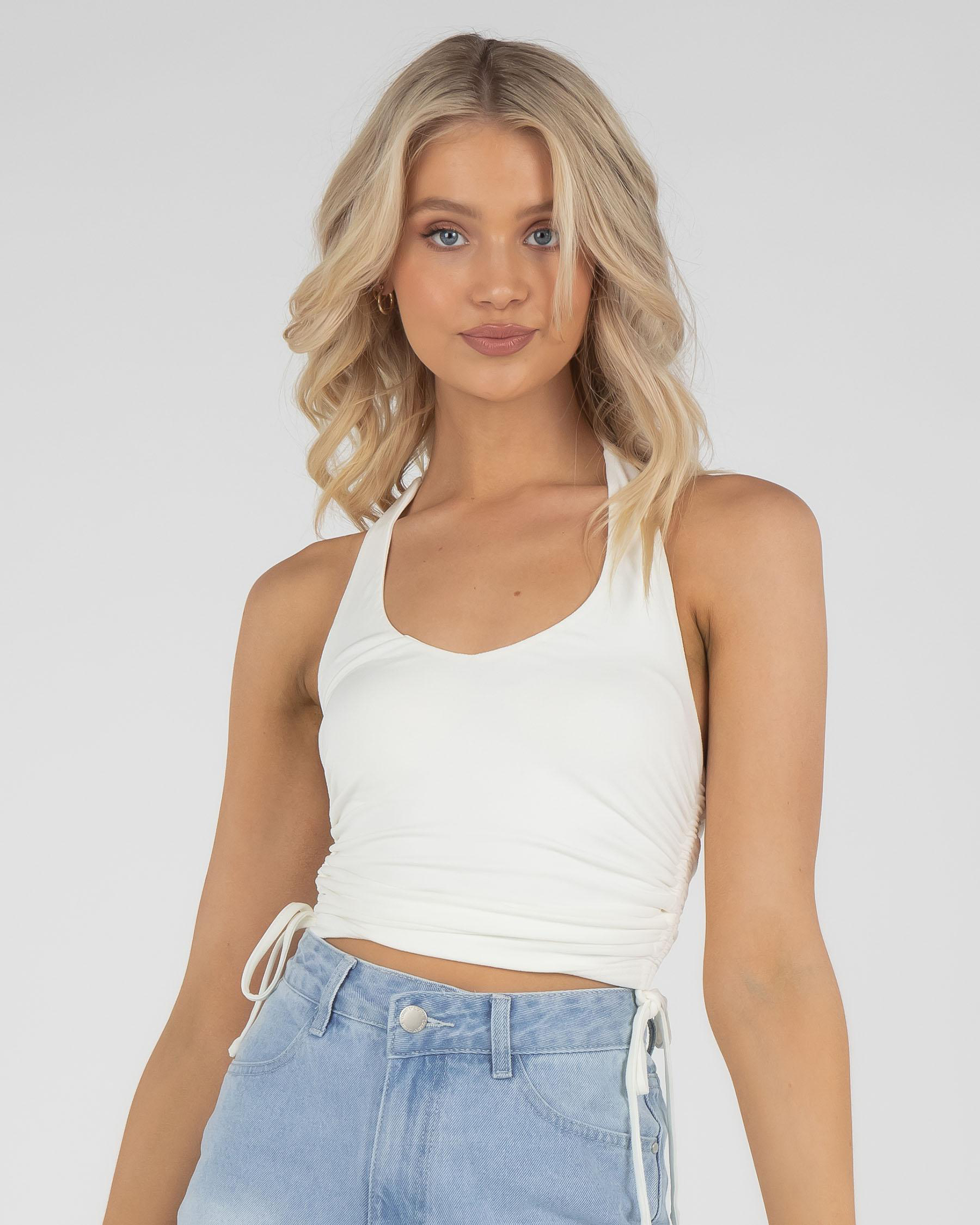 Shop Mooloola Vinnie Halter Top In Optic White - Fast Shipping & Easy ...