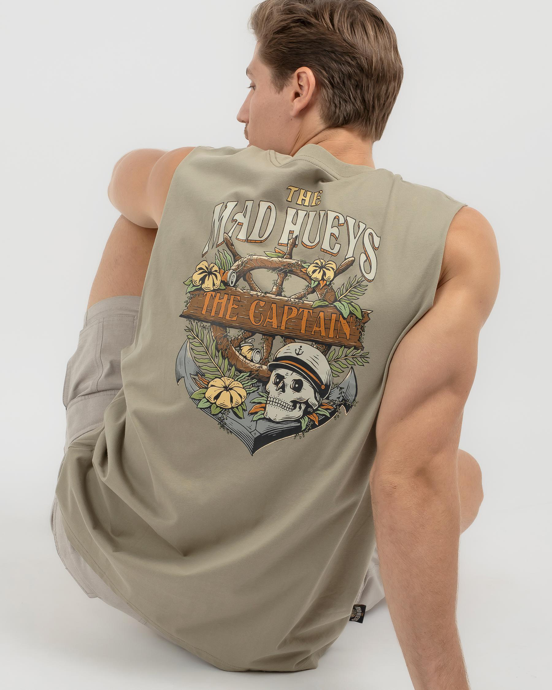 Shop The Mad Hueys Shipwrecked Captain Muscle Tank In Khaki - Fast ...
