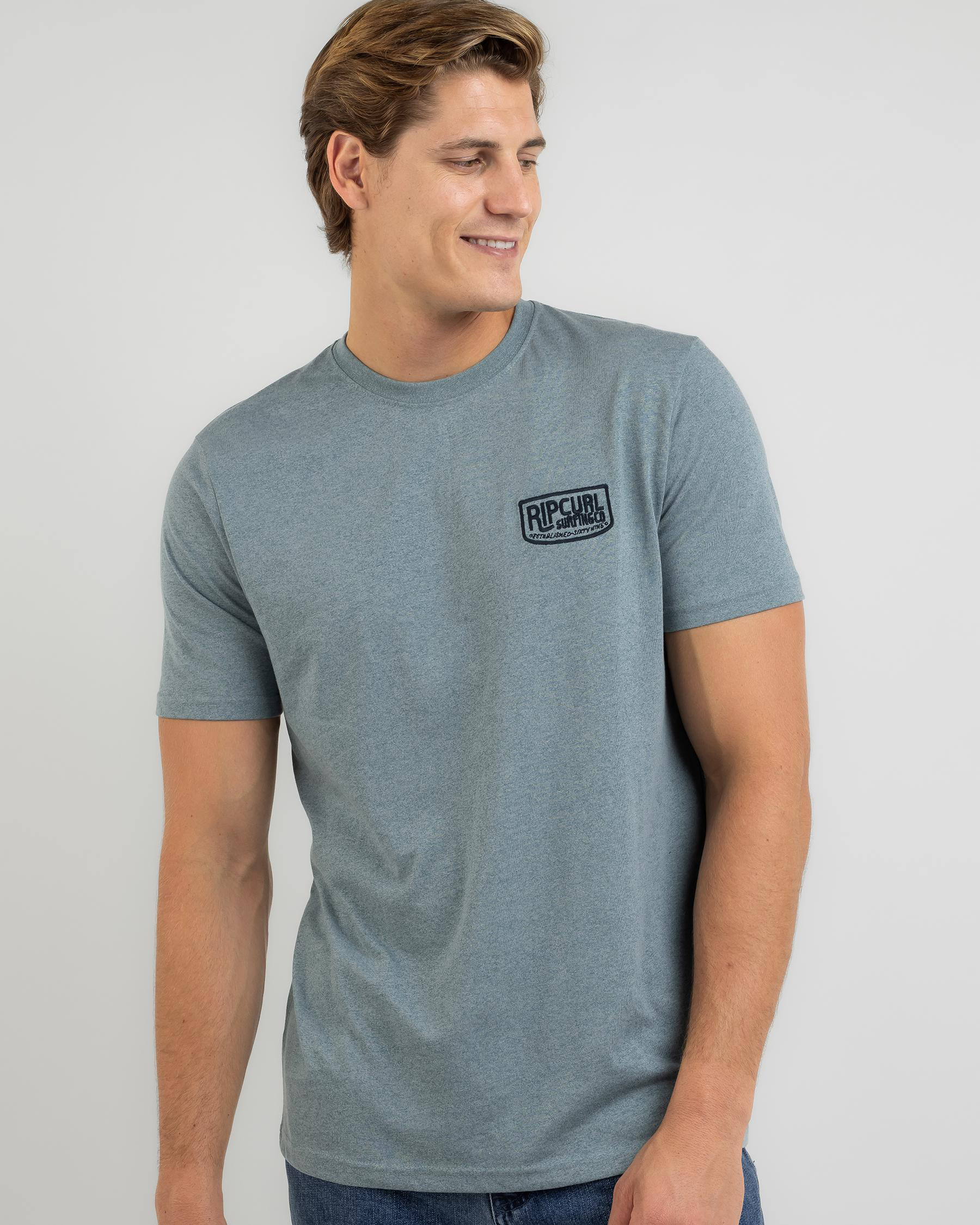 Shop Rip Curl Established T-Shirt In Mineral Blue Marle - Fast Shipping ...
