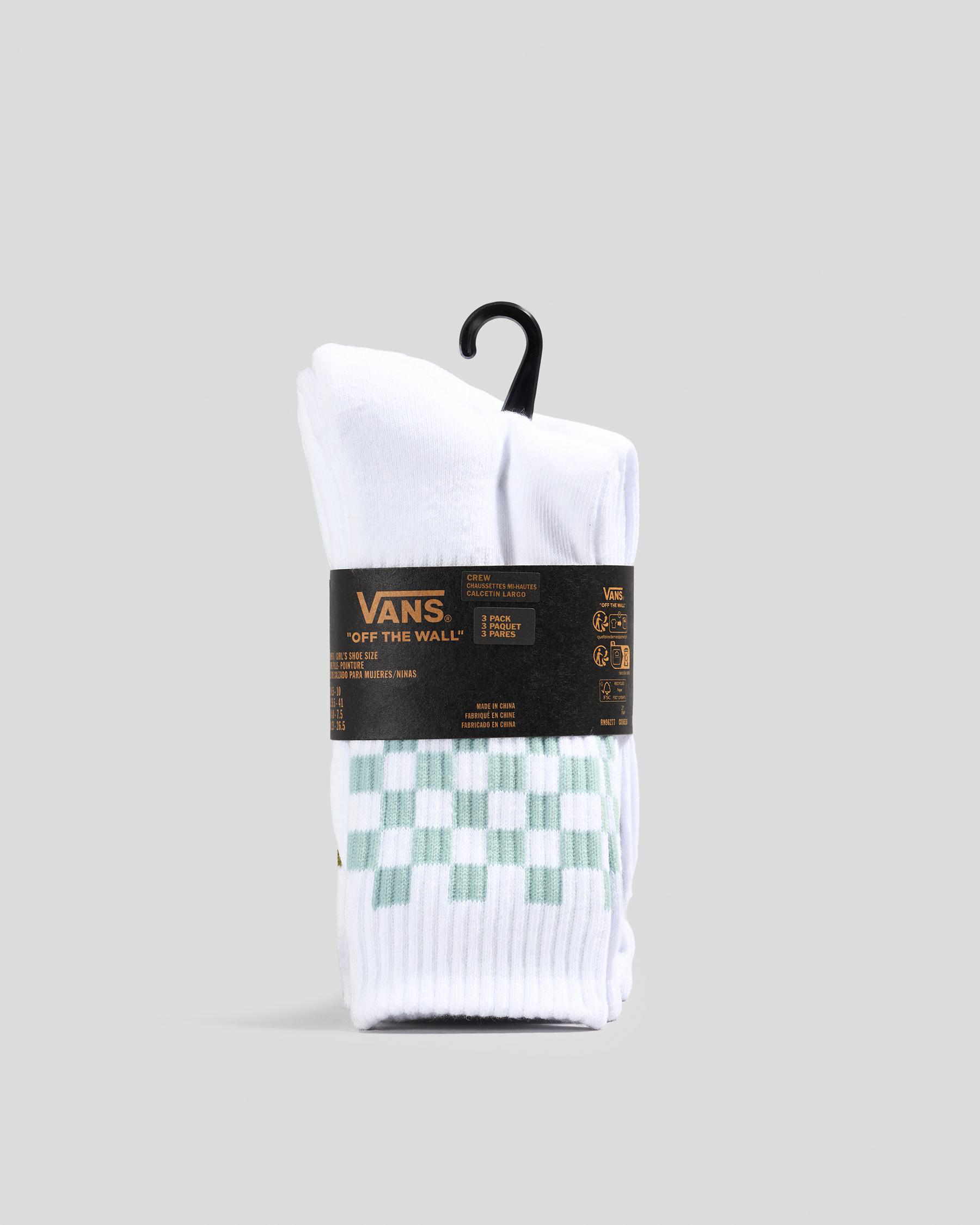Shop Vans Classic Check Crew Socks - 3 Pack In Gray Mist - Fast ...
