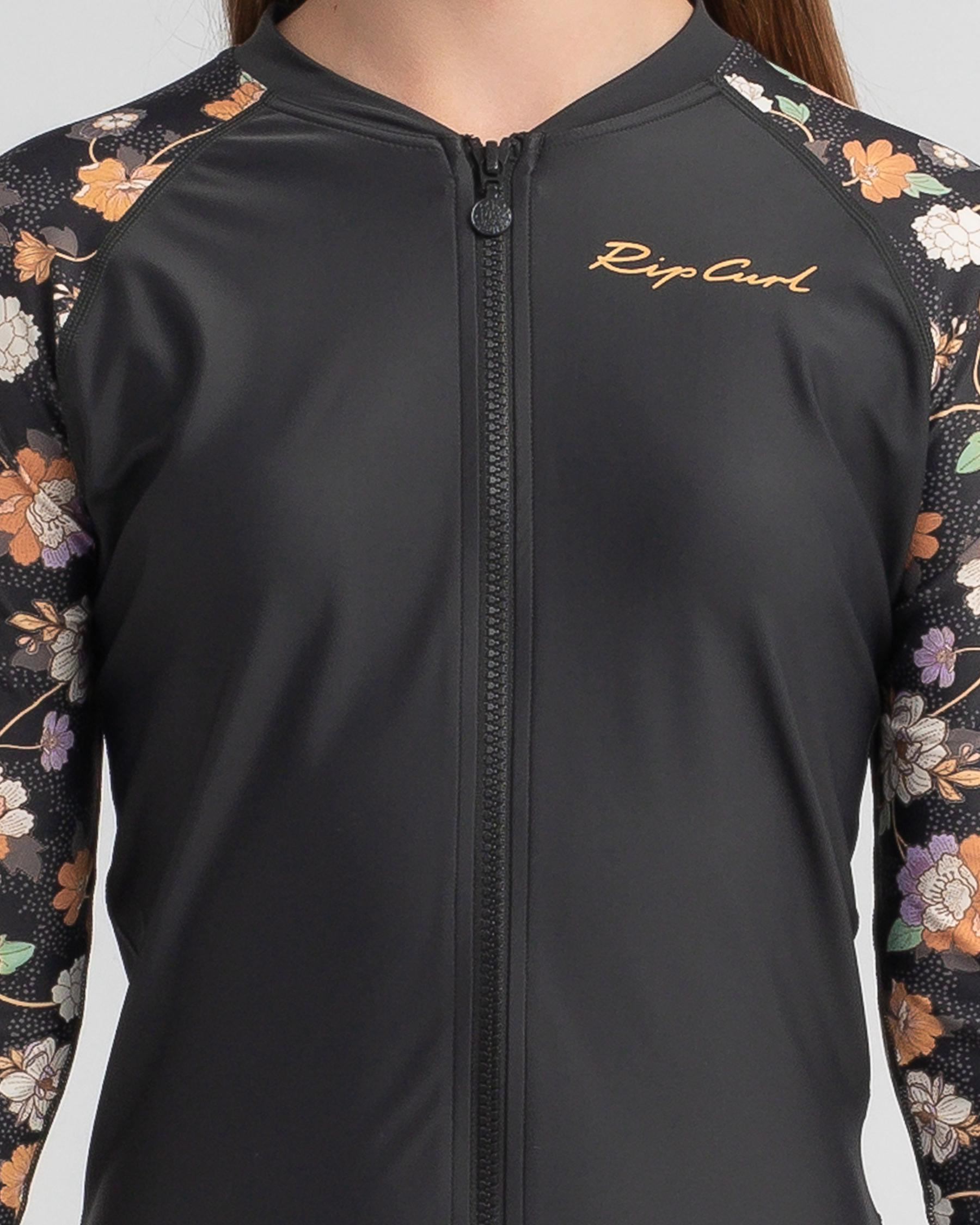 Shop Rip Curl Girls' Long Sleeve Rash Vest In Washed Black - Fast ...