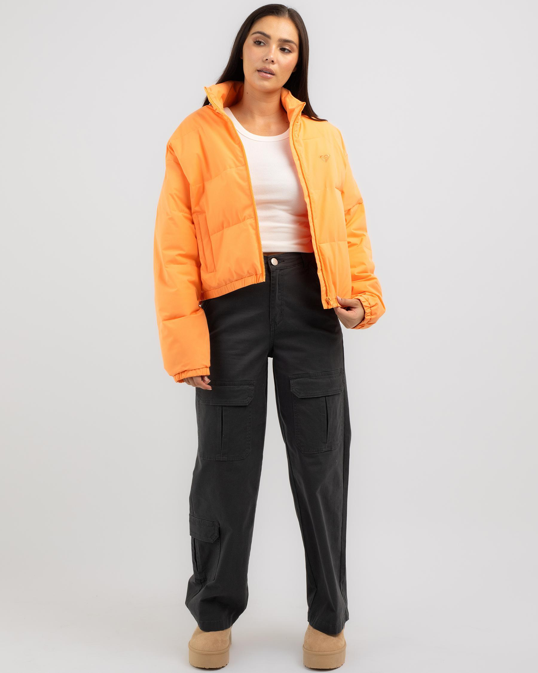 Shop Roxy Move And Go Puffer Jacket In Mock Orange - Fast Shipping ...