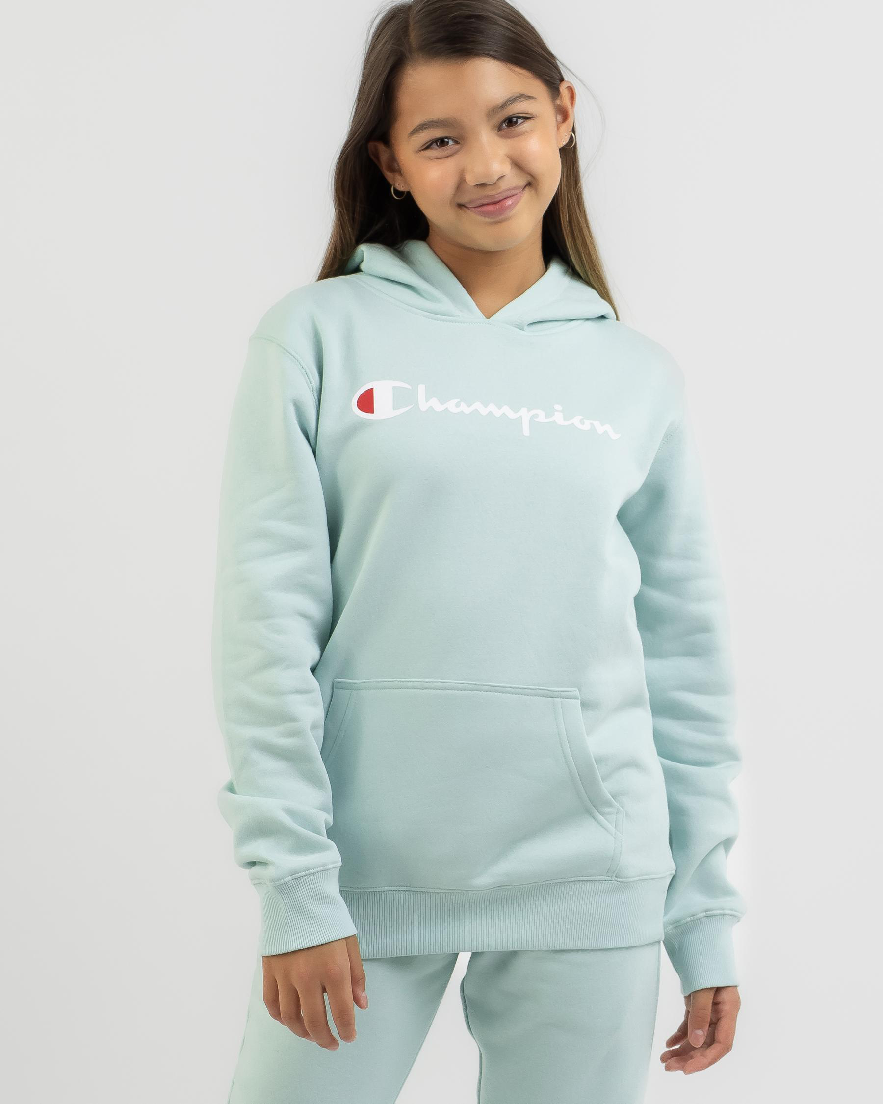 Shop Champion Girls' Logo Hoodie In Seoul Soul - Fast Shipping & Easy ...
