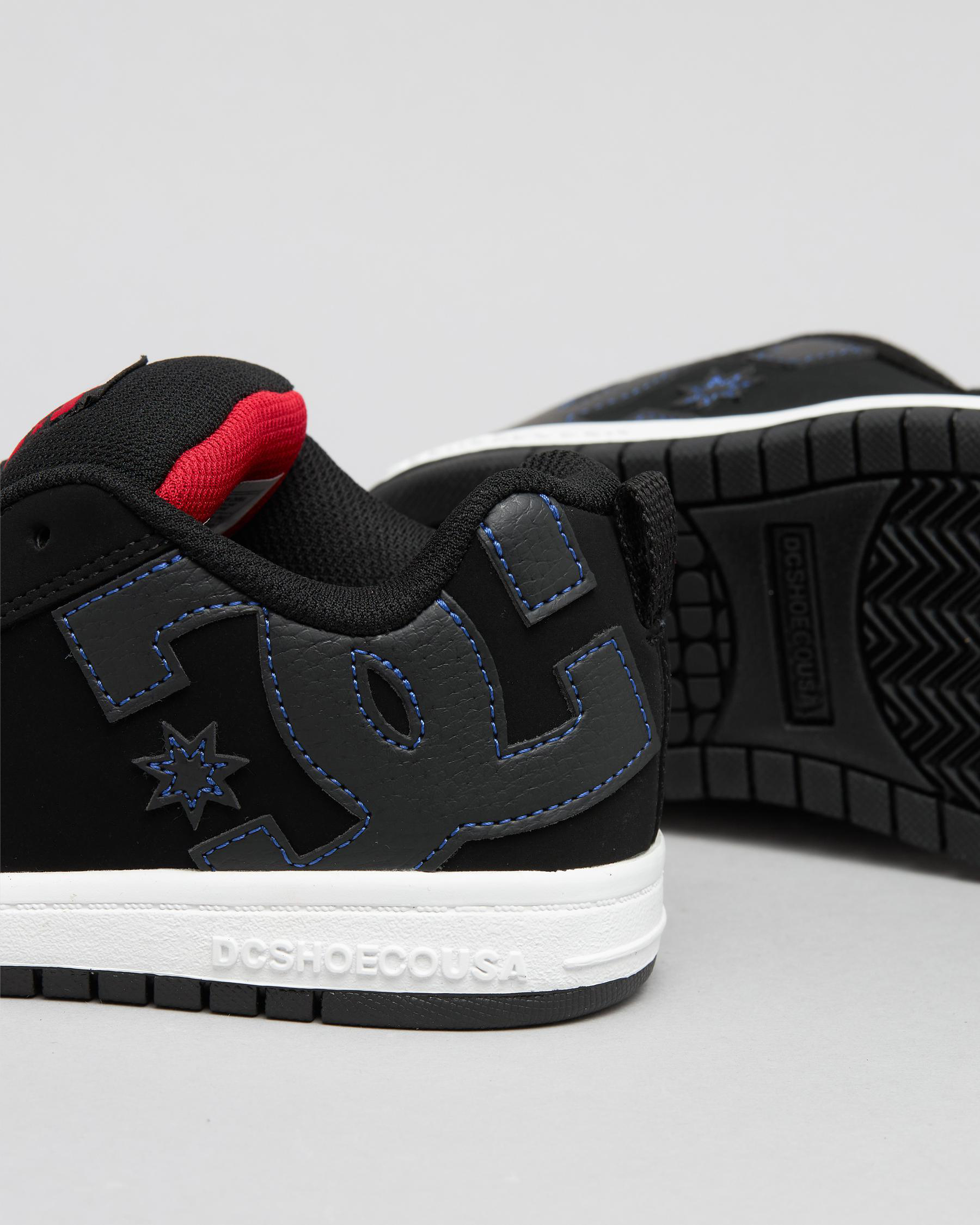 Shop DC Shoes Boys' Court Graffik Shoes In Black/blue/red - Fast ...