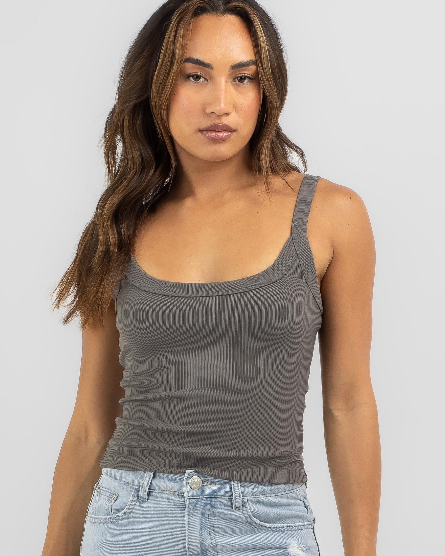 Shop Ava And Ever Ayla Basic Rib Tank Top In Charcoal - Fast Shipping & Easy Returns - City ...