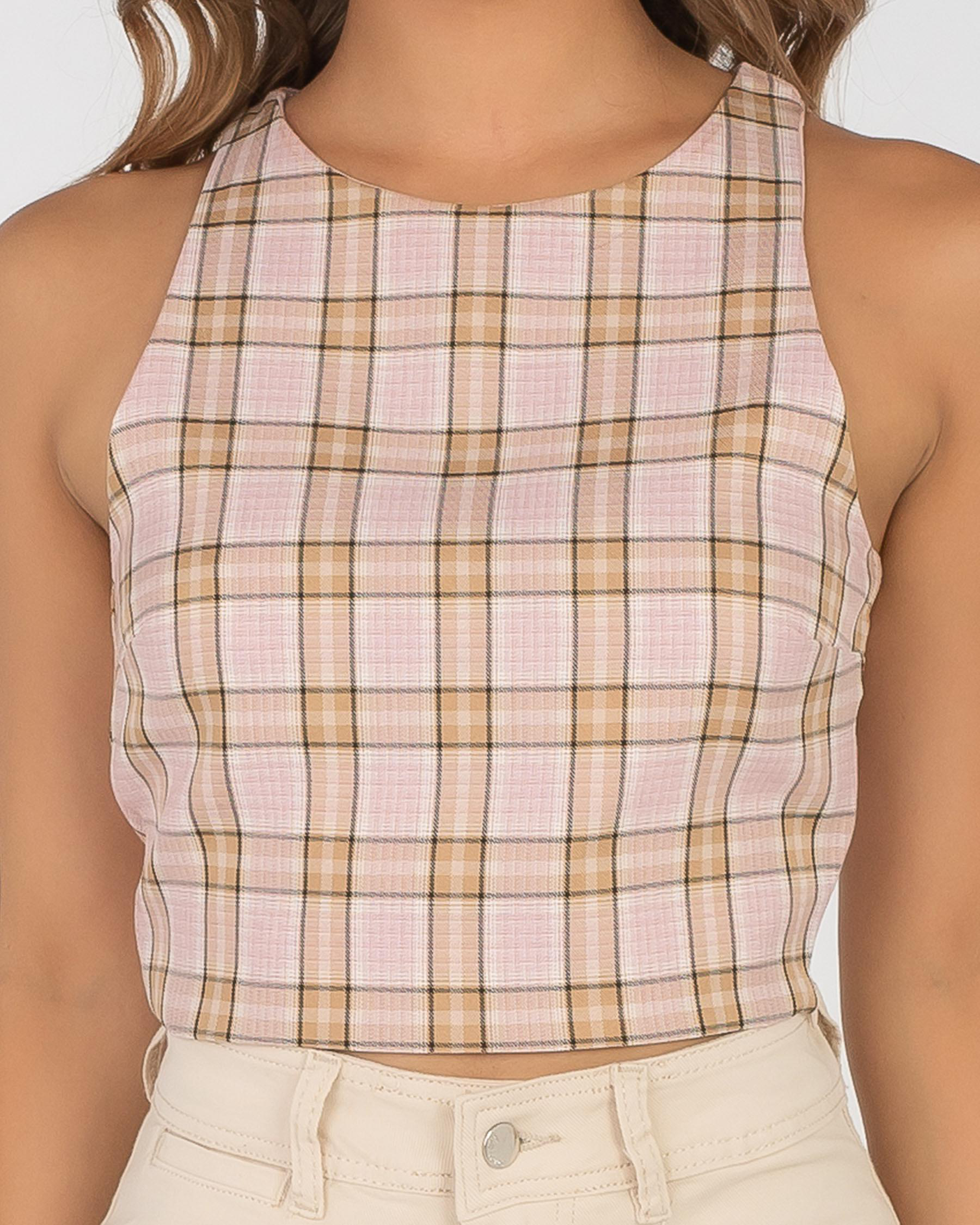 Shop Mooloola Ness Top In Pink/camel Check - Fast Shipping & Easy ...